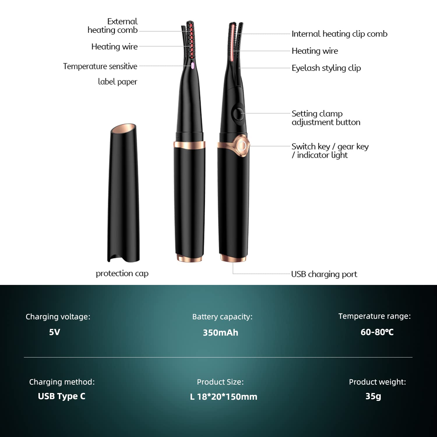 Heated Eyelash Curler with Clip Rechargeable Electric Eyelash Curler with 3 Temperature Setting Suitable for Eyelash Extensions Gift for Women and Girls 1