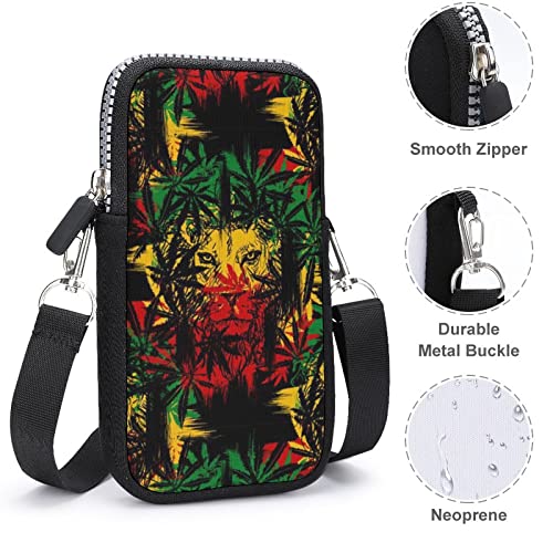 Jamaica Rasta Lion Cell Phone Purse Lightweight Cross-body Shoulder Bag Card Wallet for Women Men