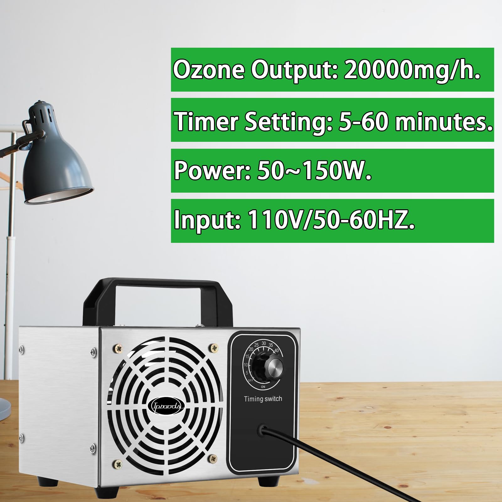 Iproods 20000mg/h Ozone Machine Generator Air Odor Removal Removal Eliminate for Car, Home, Smoke and Pet