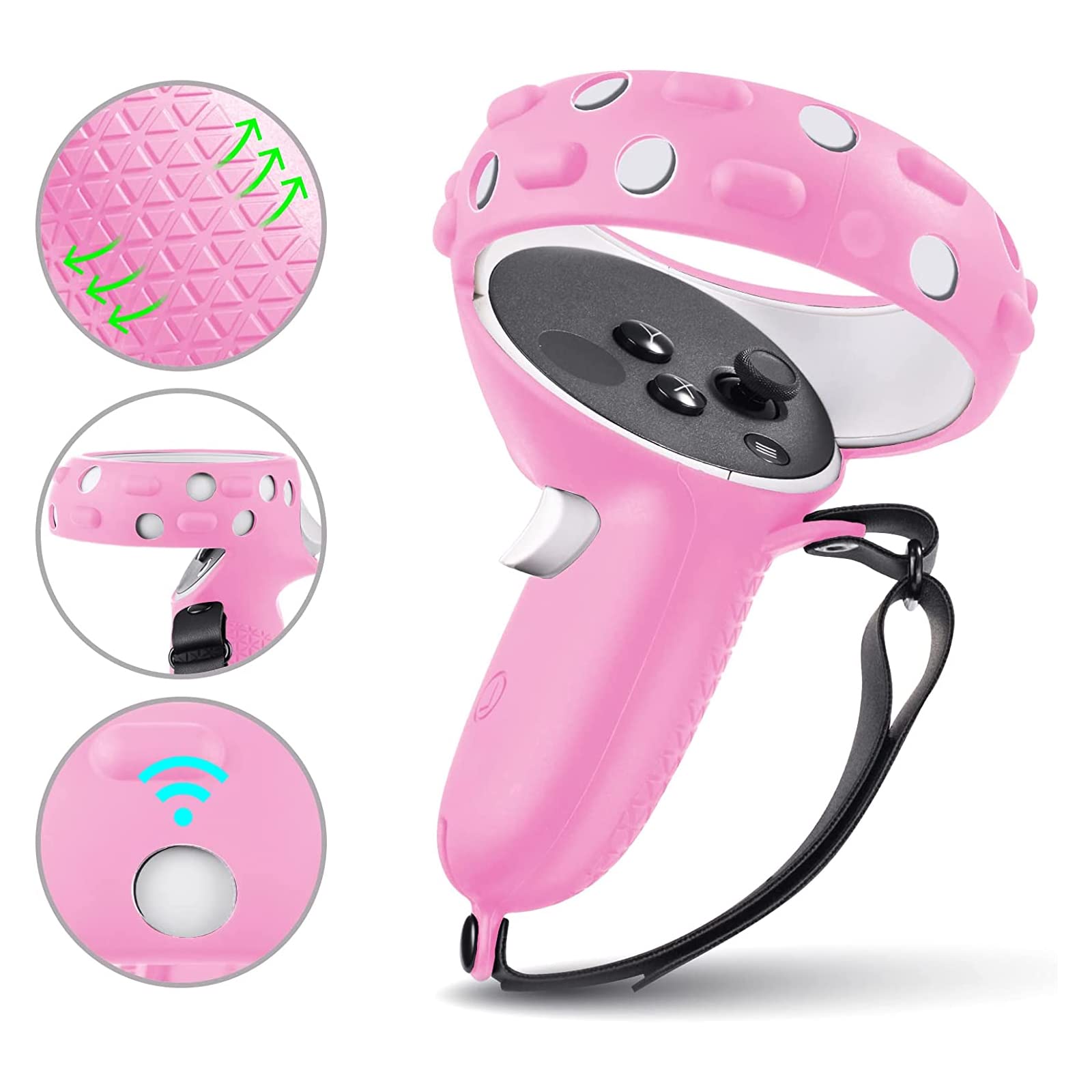 Hard Carrying Case for Oculus Quest 2 Accessories, Silicone Cover Set VR Shell Touch Controller Cover, Pink Front Face Protector Cover Crossbody Shoulder Chest for Women Girls Travel and Home Storage