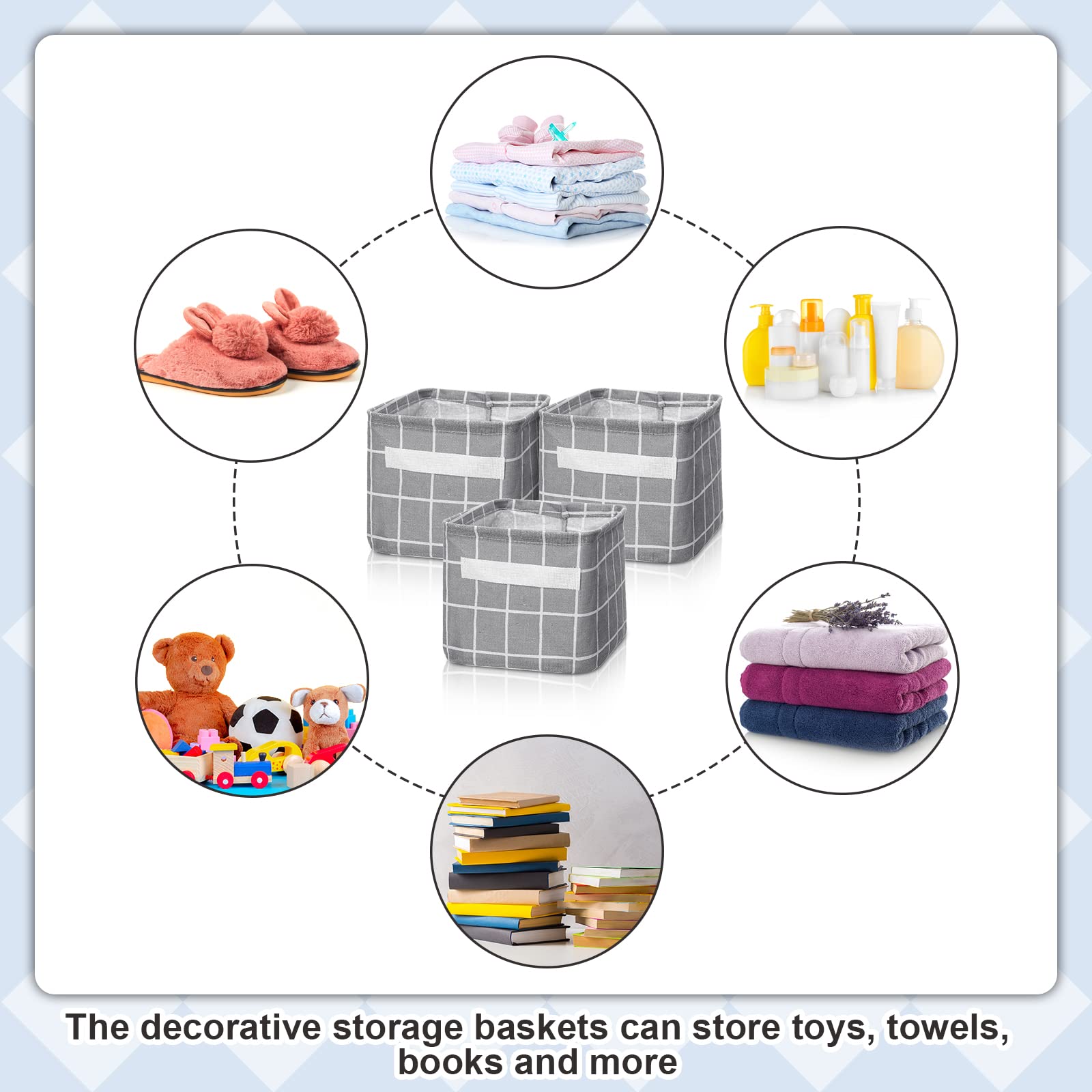 Nuogo 12 Pcs Small Fabric Storage Baskets Collapsible Storage Bin Foldable Cloth Cubes Bin Waterproof Bathroom Storage Bins Organizer Containers with Handles for Kids Toys, 7.9 x 6.3 x 5.1 Inch