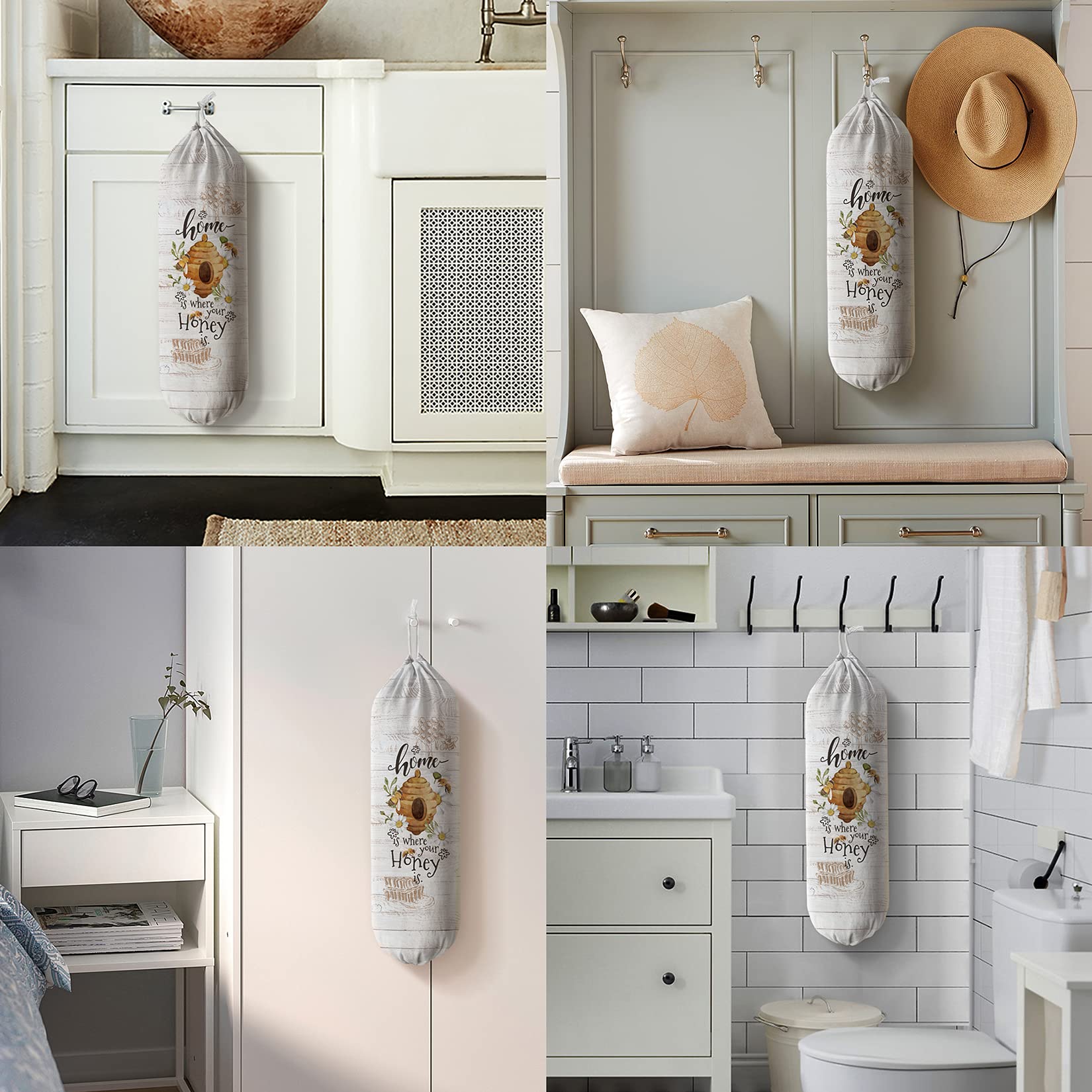 Hglian Farmhouse Plastic Bag Holder Dispenser and Honey Home Grocery shopping bags Storage saver Organizer