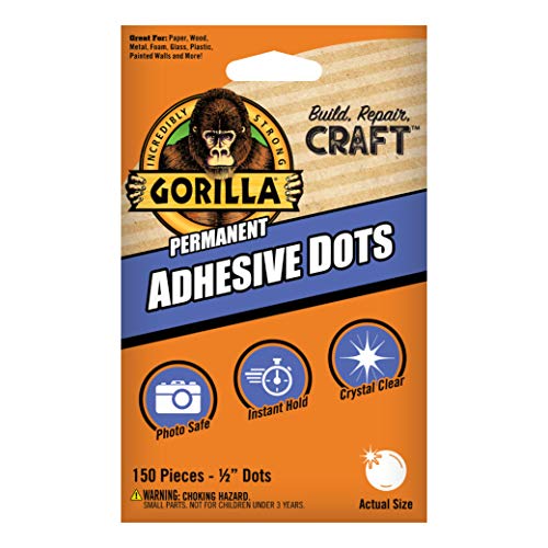 Gorilla Permanent Adhesive Dots, Double-Sided, 150 Pieces, 0.5" Diameter, Clear, (Pack of 3)