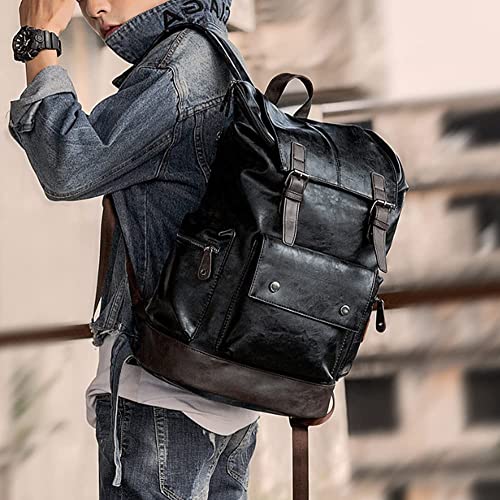 HKZHITOU Leather Backpack For Men,Men Leather Laptop Backpack Travel Waterproof Bag Fit 16 Inch