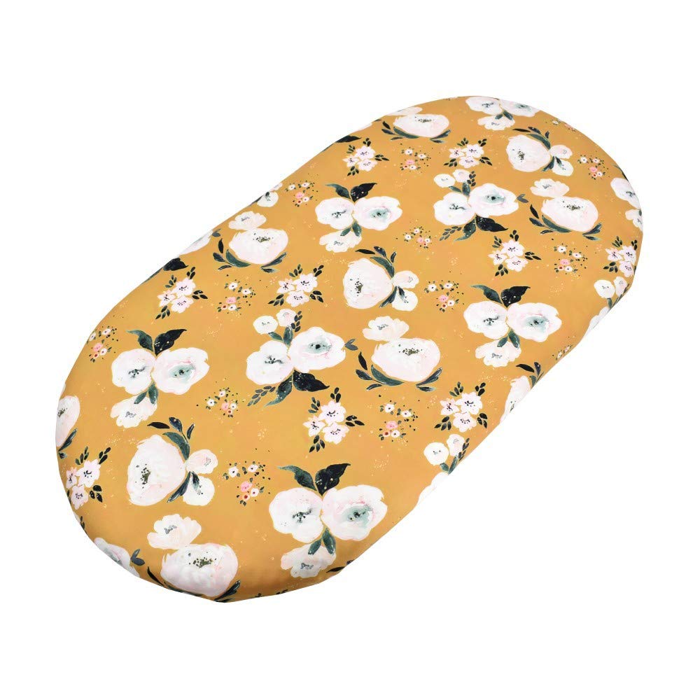 iEvolve Bassinet Sheet Jersey Cotton Ultra Soft Flexible Breathable Fitted Sheet for Hourglass & Rectangle Bassinet Mattress (GingerFloral Pack of 2)
