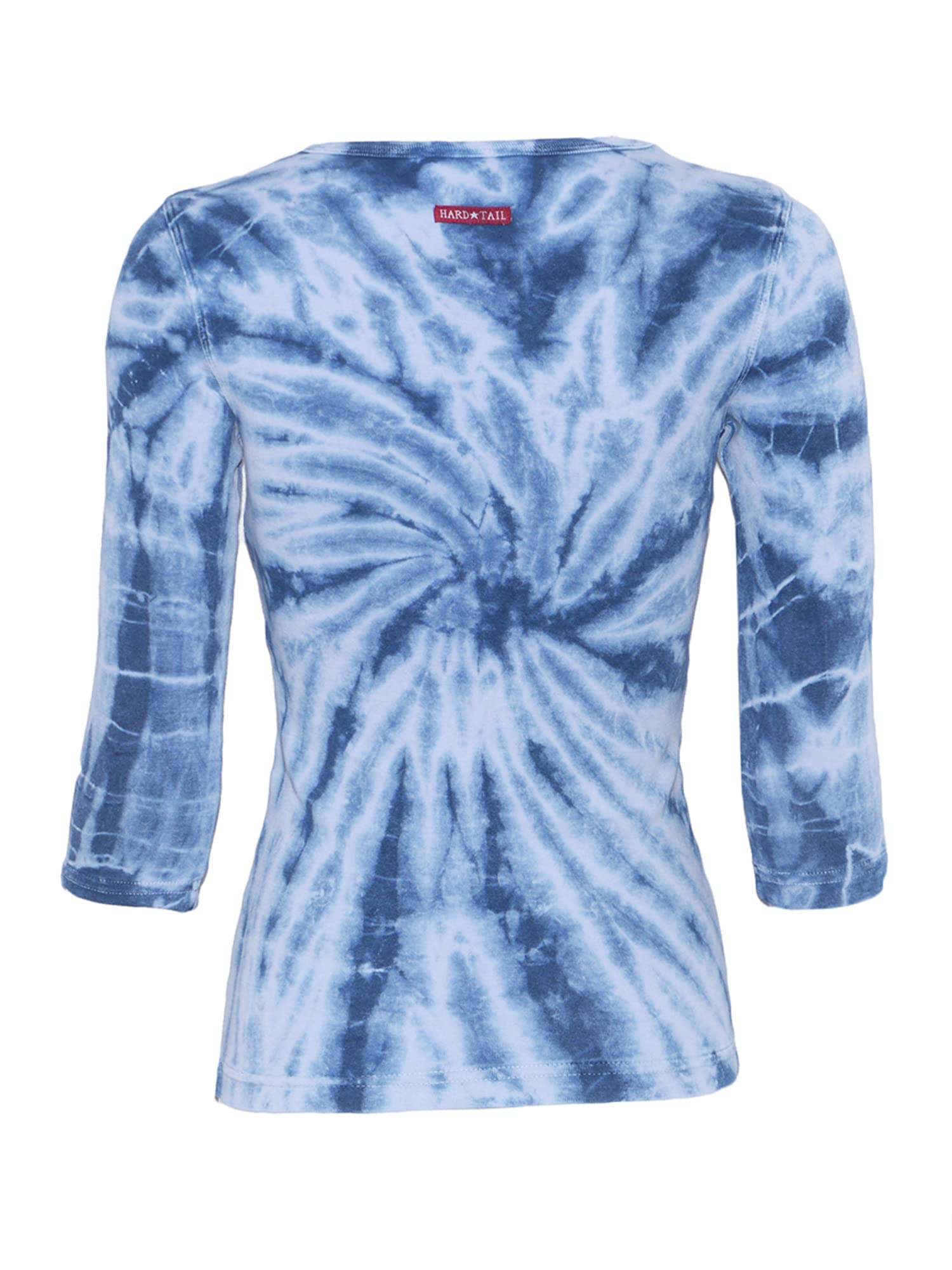 Hard Tail Forever Crew Neck Three Quarter Length Sleeve Cotton Top Style T-181 (XS, Blue Tie-Dye)