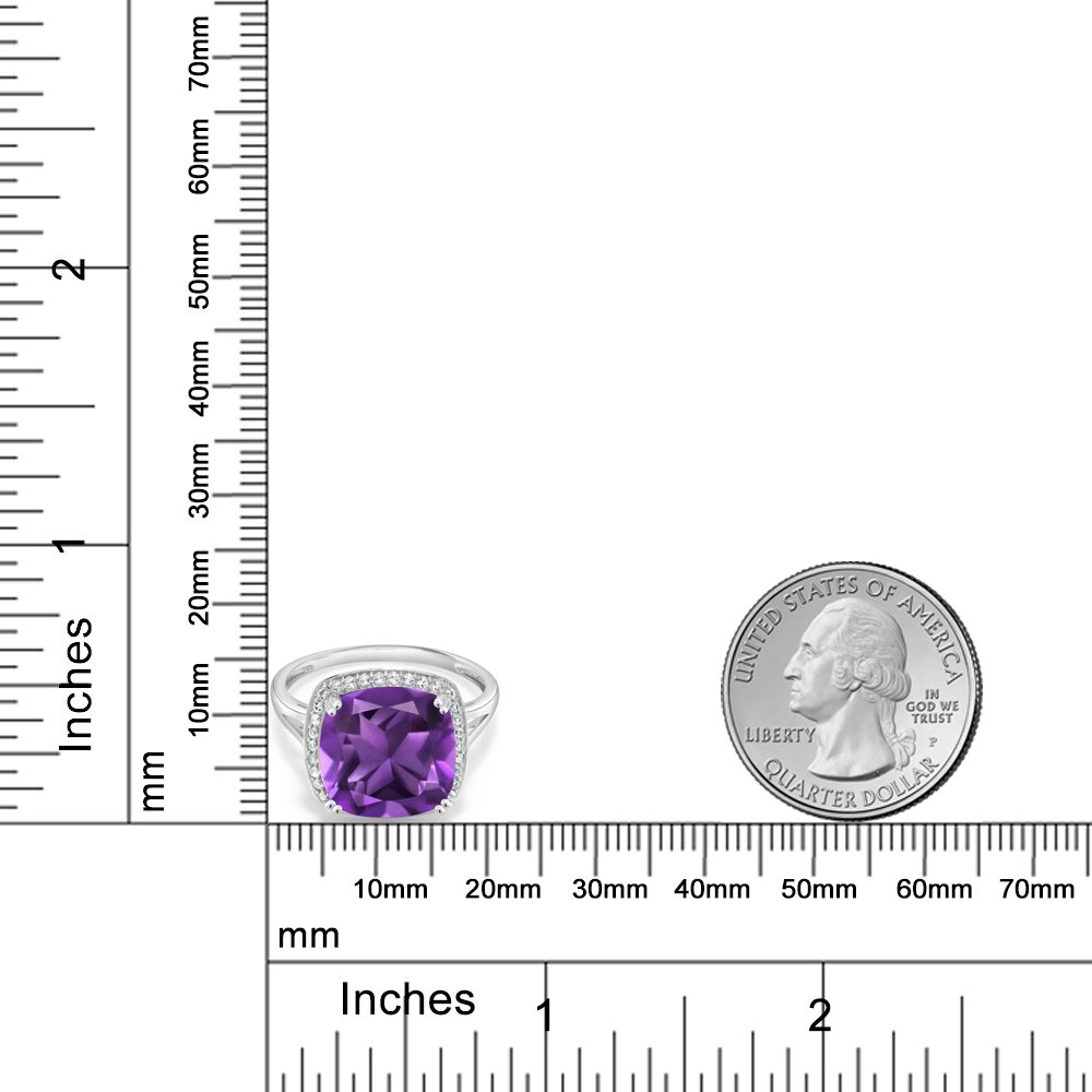 Gem Stone King 10K White Gold Purple Amethyst and White Created Sapphire Engagement Ring For Women (6.74 Cttw, Cushion Cut 12MM, Gemstone Birthstone, Available In Size 5, 6, 7, 8, 9)
