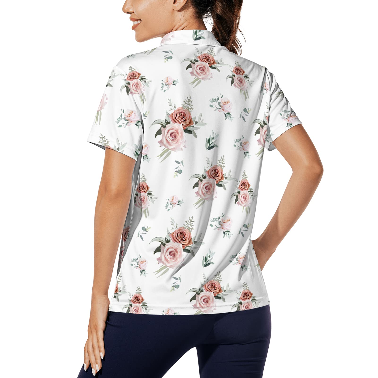 Hispotim Women's Short Sleeve Polo Shirt Lightweight Printed Golf Shirts Quick Dry Workout Golf Polo Shirts (White Leopard,M)