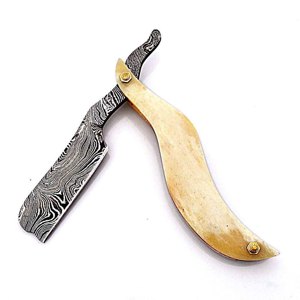 Hand Made Damascus Steel Straight Razor Folding Razor With Shaving Ready Classic Barber Blade Edge, Men Straight Razor, Leather Case + Strop, Close Shave, Great Gift R-82