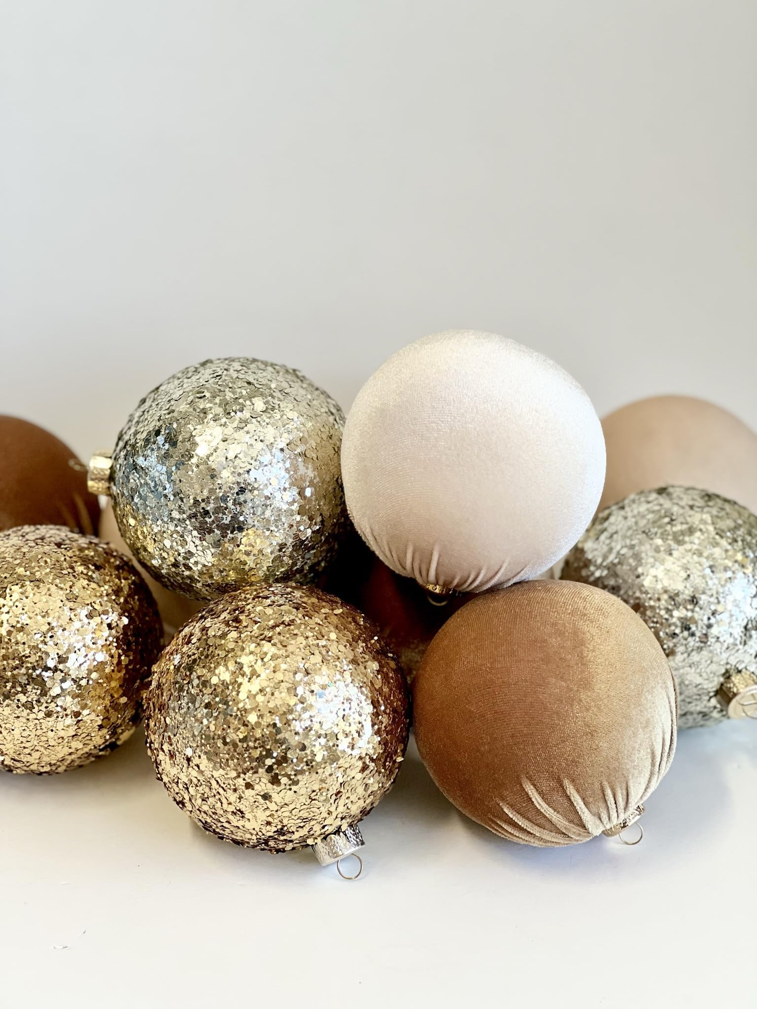 Gold Christmas Handmade Velvet Ornaments, Bulk Christmas Balls, Christmas Tree Bulbs, Glitter Christmas Decorations, Christmas Gift Idea, Set of 12
