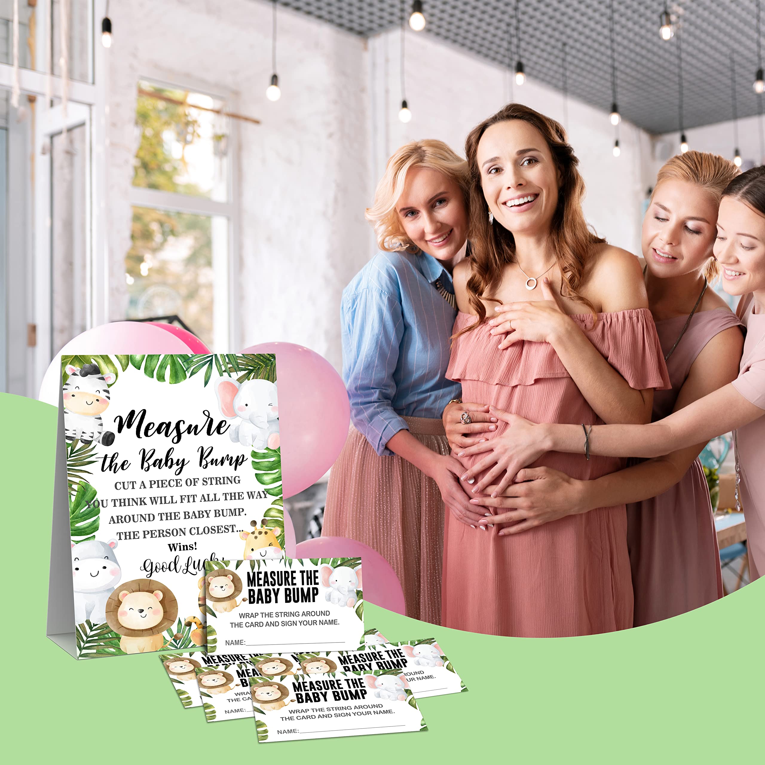 mermermu Measure Mommy's Belly Game, Jungle Animal Theme 1 Sign & 50 Guess Cards Kit