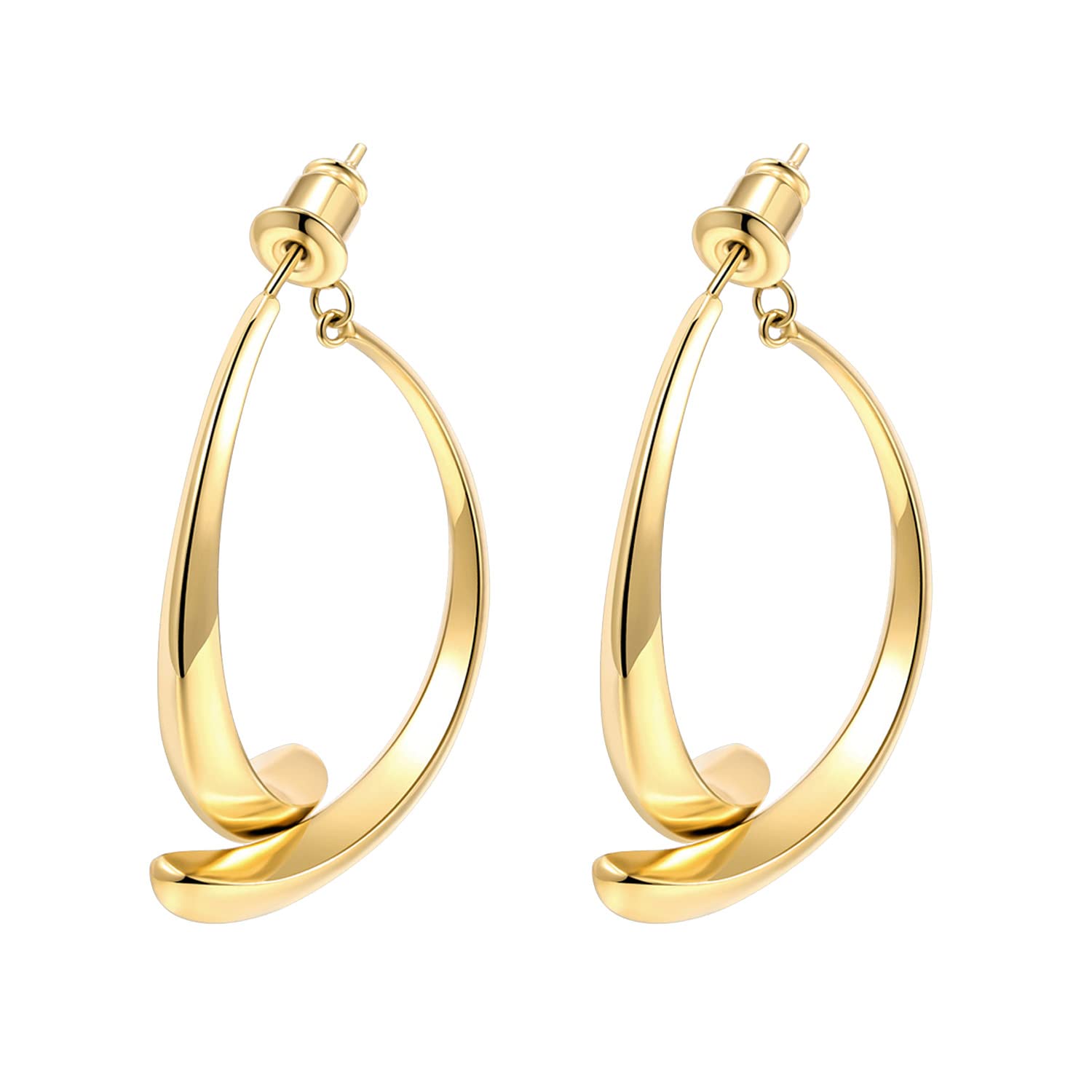 GOGOEY 14K Gold Plated 925 Sterling Silver Post Drop Earrings Fashion Cross Curved Earrings, Curved Stick Front Back Linear Dangle Earrings Open Hoops, Sterling Silver, No Gemstone