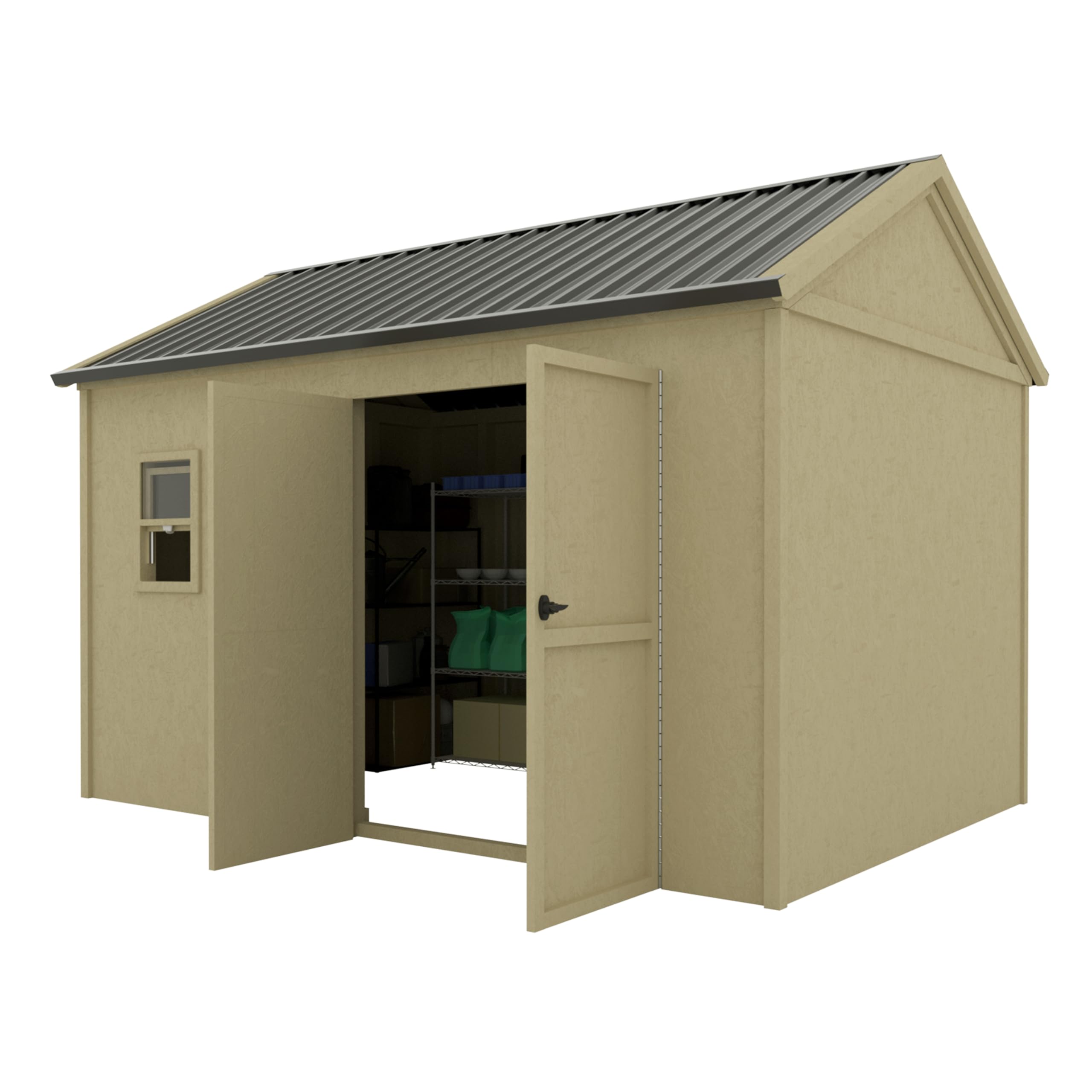Yardenaler 12x8.7 FT Wood Outdoor Storage Shed, DIY Garden Tool Shed Kit with Waterproof Metal Roof, Lockable Door and Vents, Backyard and Patio, Natural