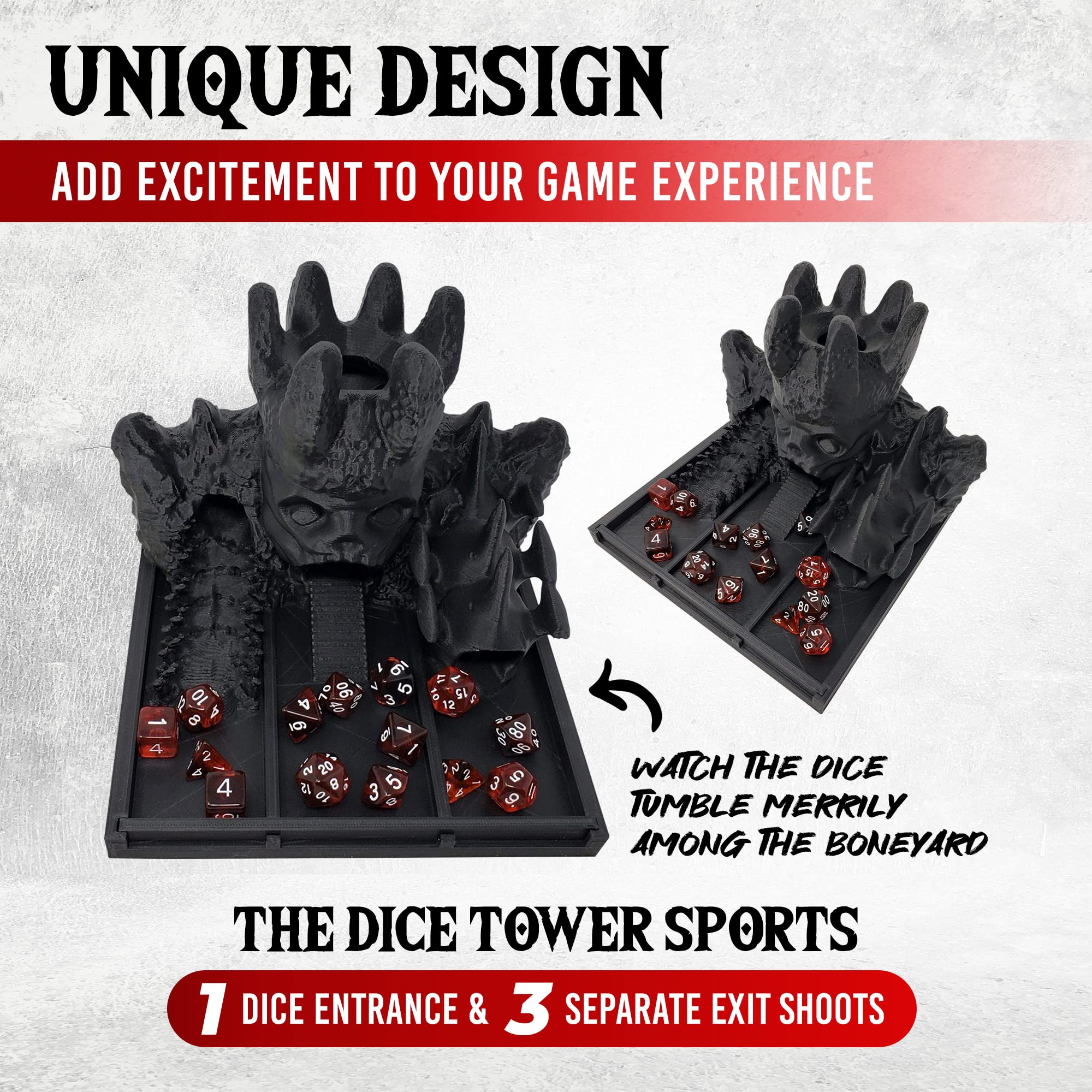 Harbor Loot Undead King Full Size Dice Tower Including 2 Sets of RPG Dice and Integrated Dice Tray