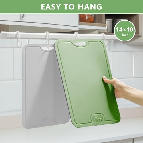 Gintan Flexible TPU Cutting Board with Knife and Juice Groove, BPA Free Flexible Chopping Boards for Kitchen Dishwasher Safe Easy Grip Handle(Dark Green)