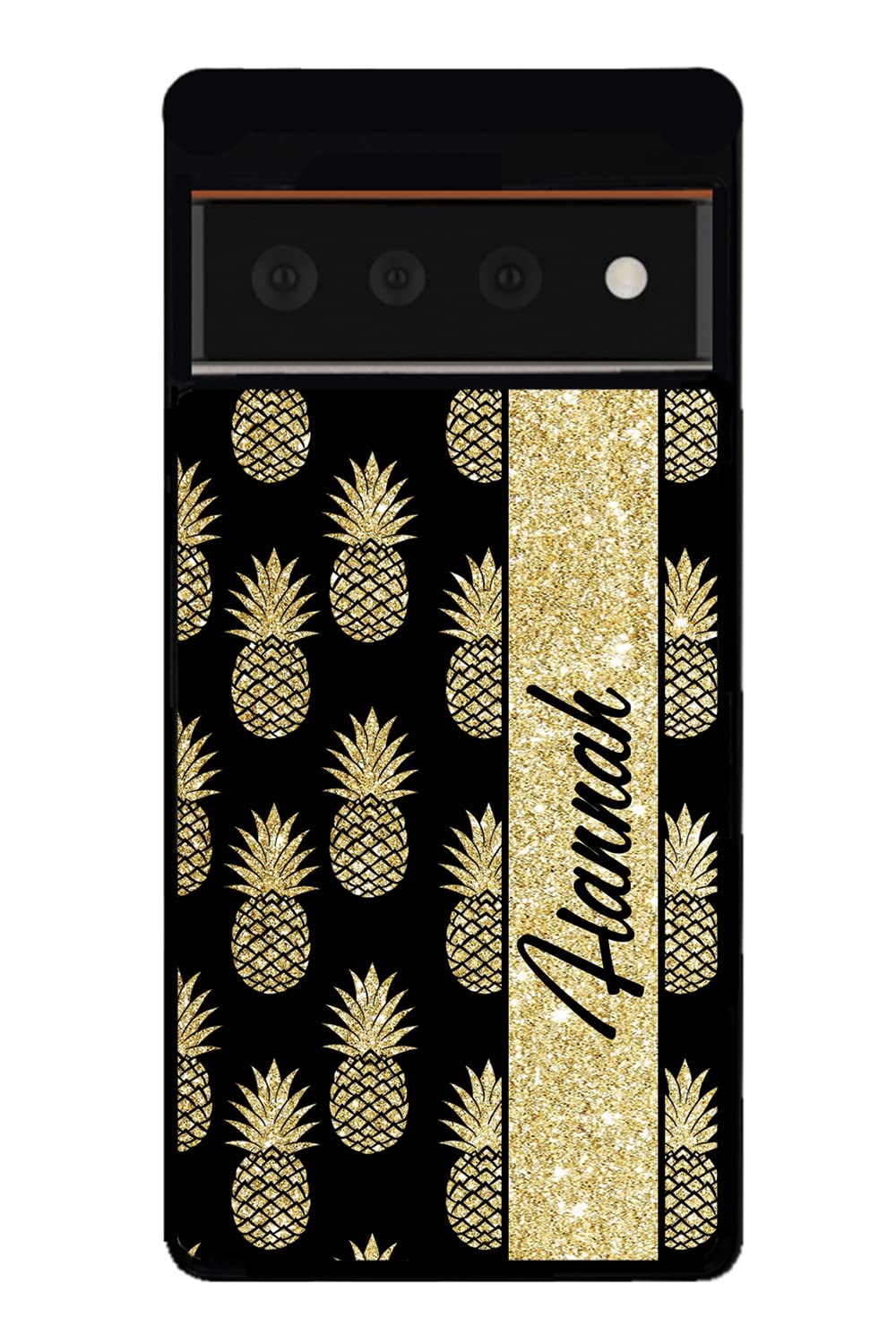 Gold Pineapple Personalized Black Rubber Phone Case Compatible With Google Pixel 8 Pro, 8a, 8, 7a, 7, Pixel 7 Pro, 6a, Pixel 6 Pro, 6, Pixel 5, 4a 5G, 4a 4G, 4, 4 XL, 3a, 3a XL, 3, 3 XL, 2 XL, 2