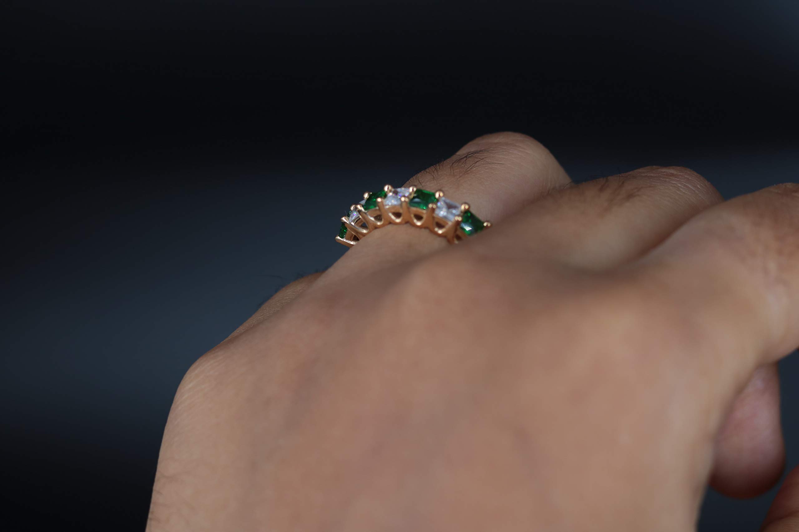 Gold & Diamonds Jewellery Princess Cut Emerald & Diamond Half Eternity 14k Yellow Gold Plated Wedding 7-Stone Band Ring for Women