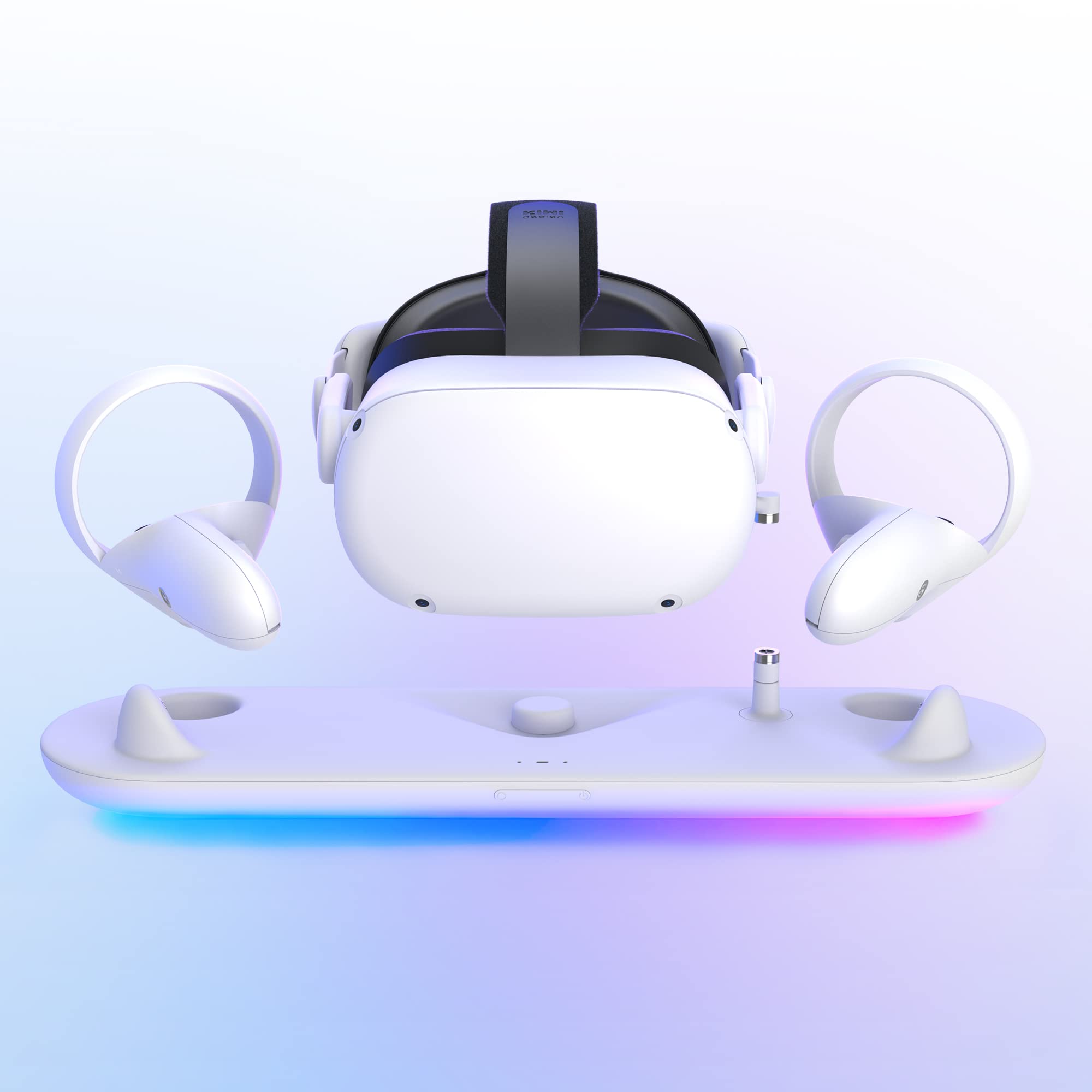 KIWI design On-Ear Audio Elite Strap with RGB Charging Dock for Quest 2 Accessories