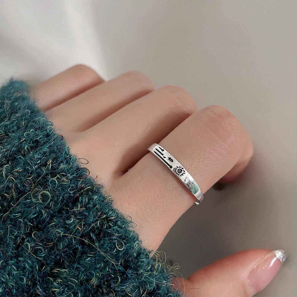 GulCean Sun Moon Rings For Best Friends Couples Adjustable Meteor Design Matching Friendship Rings For Bff Him And Her Set 2pcs Xmas Gift (Silver 3)