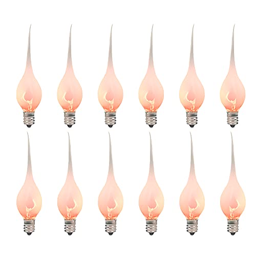 GOOTHY Silicone Dipped Flicker Flame Candle Light Bulbs, 1W Christmas Replacement Bulbs for Electric Window Candles Lamps Chandeliers Outdoor String Lights, C7/E12 Candelabra Base, 120 Volt-12 Pack