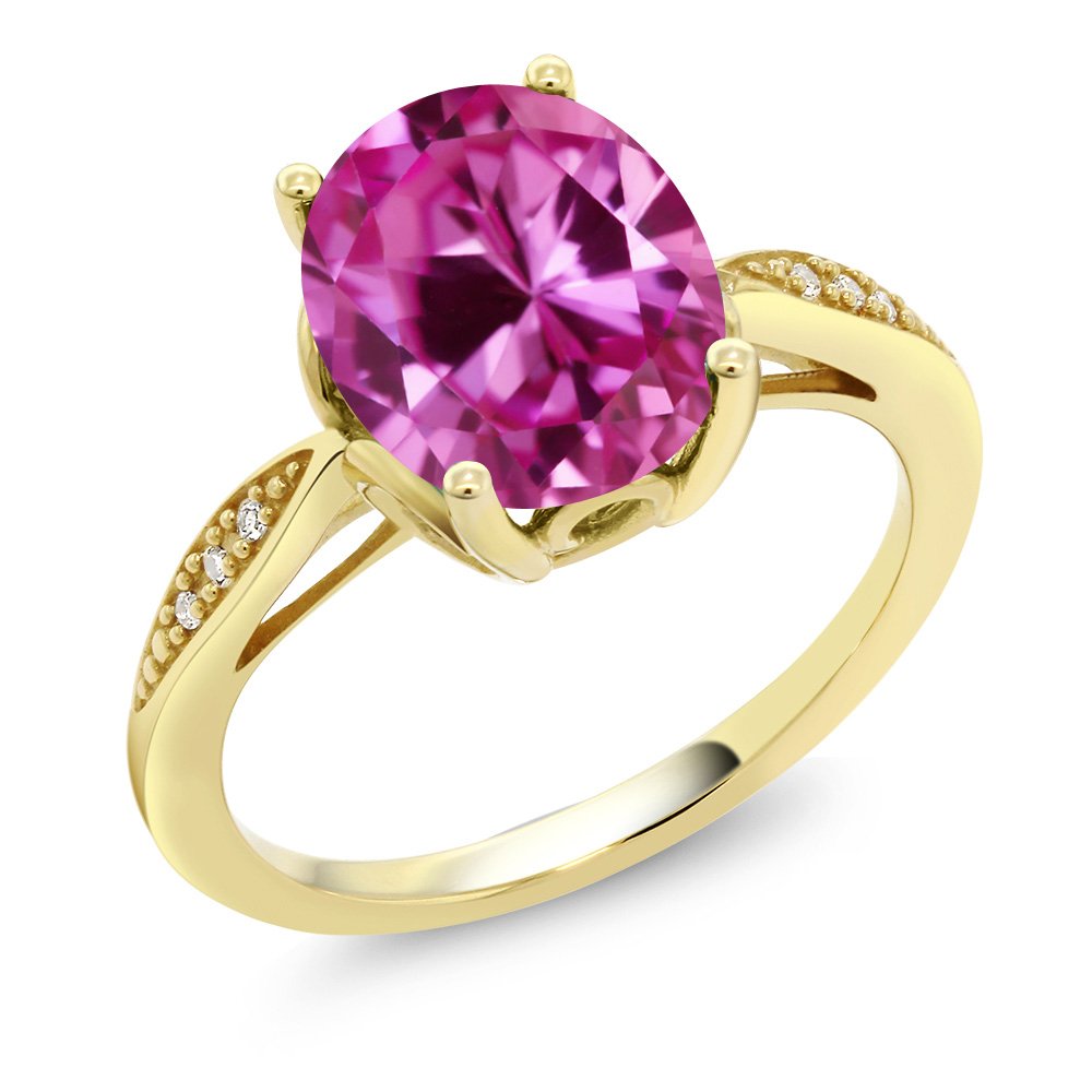 Gem Stone King 14K Yellow Gold 10X8MM Oval Gemstone Birthstone and White Diamond Engagement Ring | Wedding Anniversary Promise Gold Ring For Women | Size 5,6,7,8,9