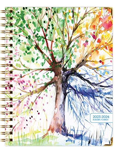 HARDCOVER Academic Year 2023-2024 Planner: (June 2023 Through July 2024) 8.5"x11" Daily Weekly Monthly Planner Yearly Agenda. Bookmark, Pocket Folder and Sticky Note Set (Tree Seasons)