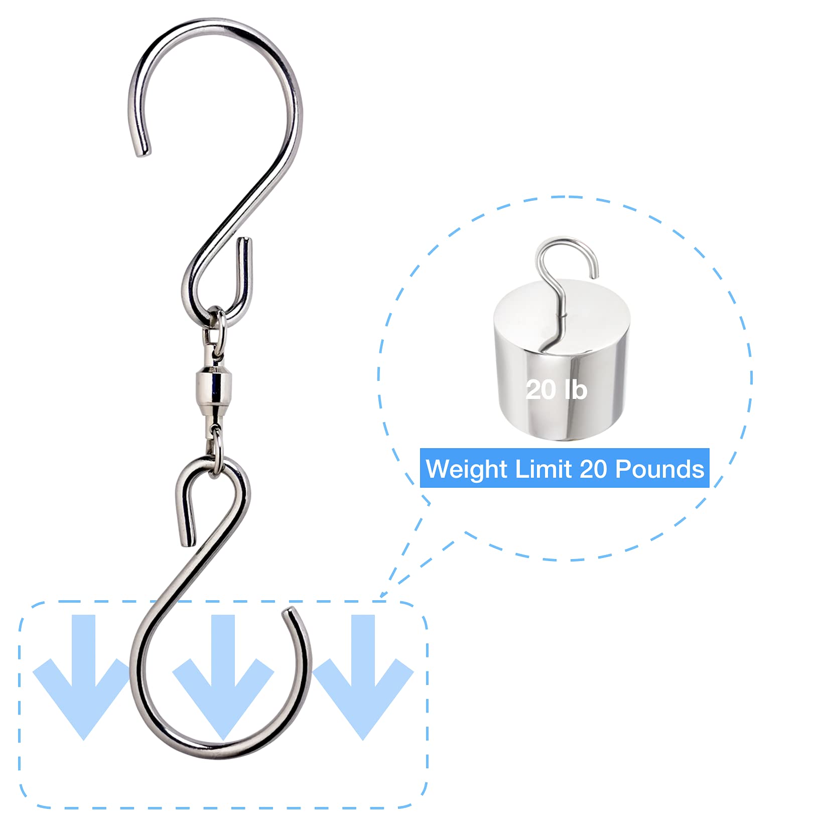 HS's Creation 6 Pack Dual Swivel S Hooks for Indoor Outdoor Organization Spinning Hanger Wind Chimes Spinner Prism Windsocks Hanging Plant Hanging Crystal Ornaments Rainbow Maker Pendant Etc.
