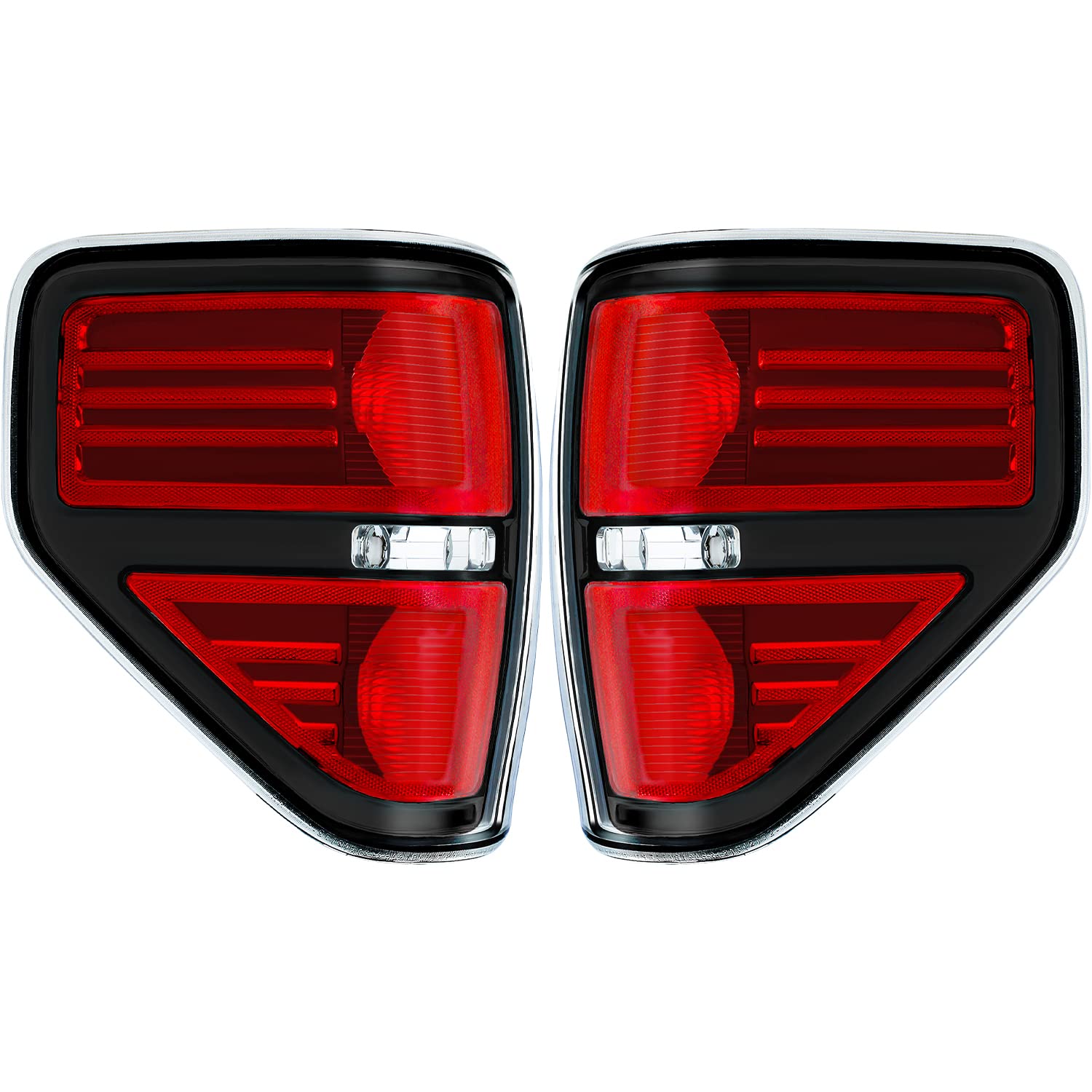 GORWARE Tail Light Assembly Pair of LH & RH Taillight Compatible with 2009-2014 Ford F-150 Pickup Truck Tail Light Rear Brake Lamp Left & Right Side W/Black Trim Red Lens Housing
