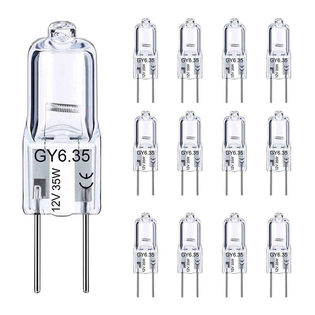 GY6.35 Halogen Light Bulbs 12 Volt 35 Watt, 12 Pack 2 Pin GY6.35 Base Bulb, Replacement T4 Tubular JCD Type Bulb for Ceiling Lights, Table Lamp, Chandelier, 2700K Warm White, Dimmable