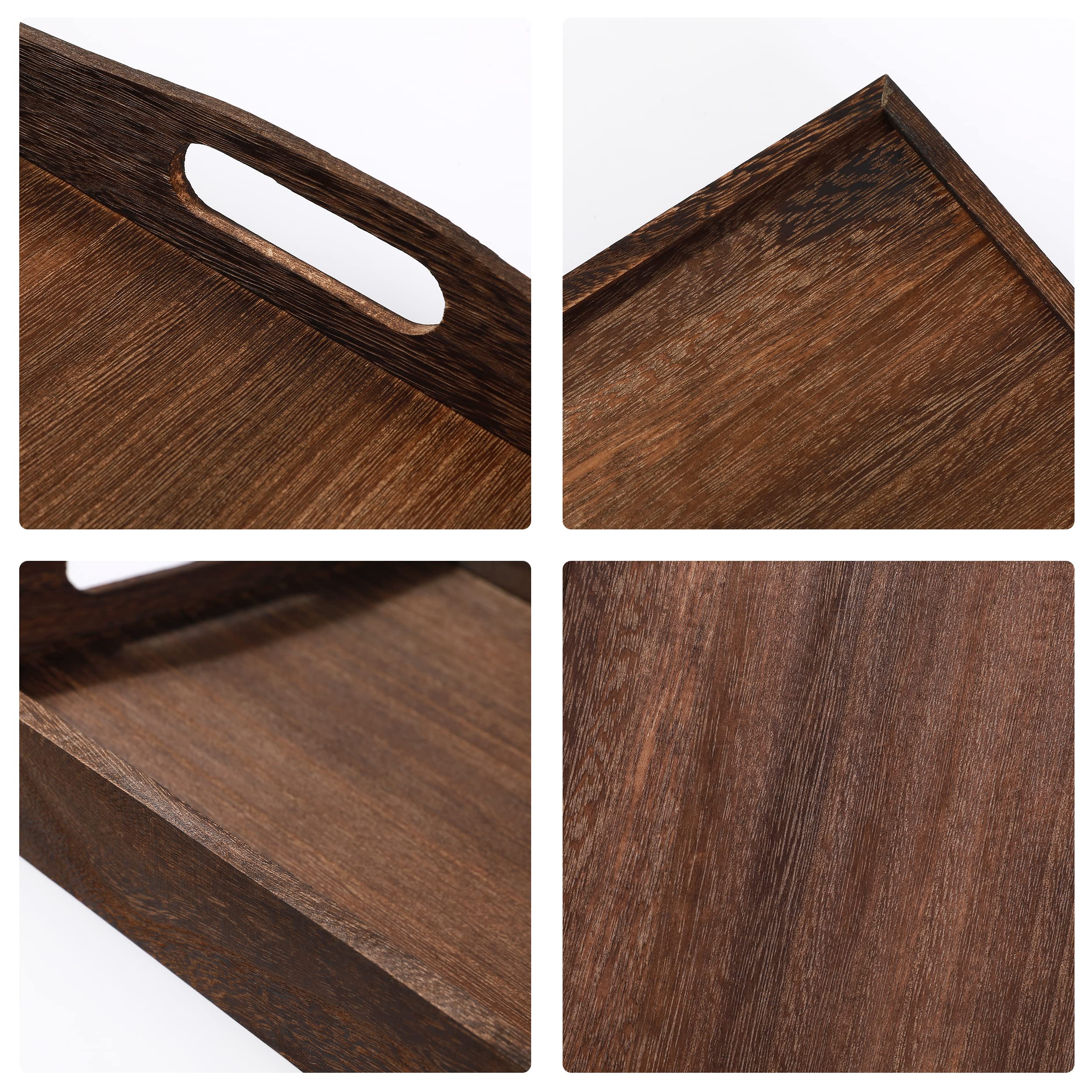 HEITICUP Wooden Serving Trays-Three Piece Set of Rectangular Shape Wood Coffee Table with Cut Out Handles, Kitchen Nesting Trays for Eating, Serving Pastries, Snacks, Mini Bars, Party