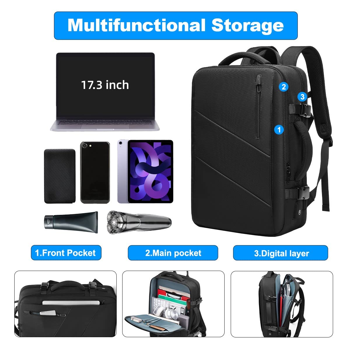 GYakeog Laptop Backpack 17.3 inch Backpack for Men Backpack with Laptop Compartment Business Backpack with USB Charging Port Computer Backpack Waterproof for Travel Work Daily