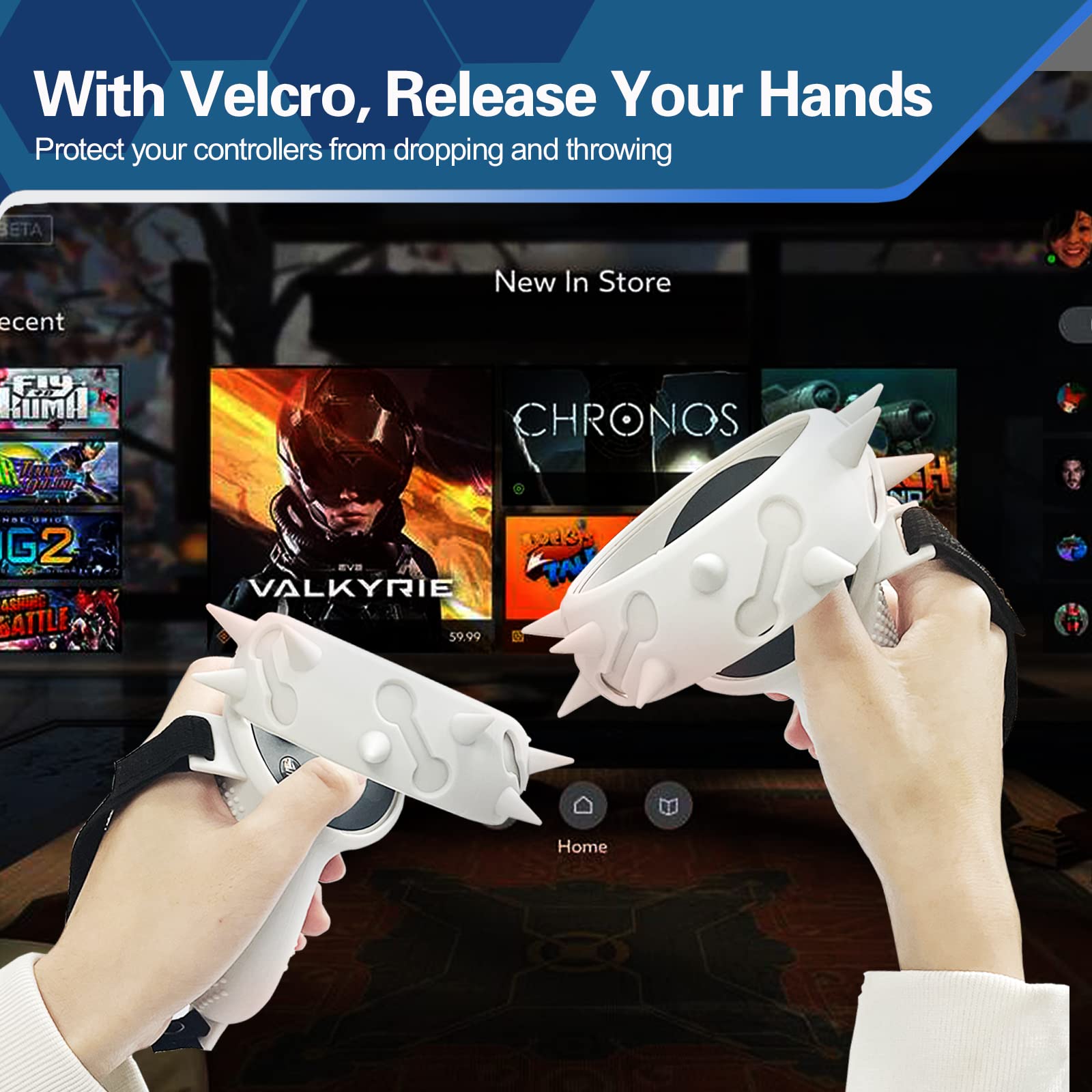 IWOWNFIT Touch Controller Grip Cover for Meta/Oculus Quest 2 Accessories, Silicone Protector with Anti-Throw Handle Protective Sleeve Adjustable Wrist Knuckle Straps Cone Spikes (White)
