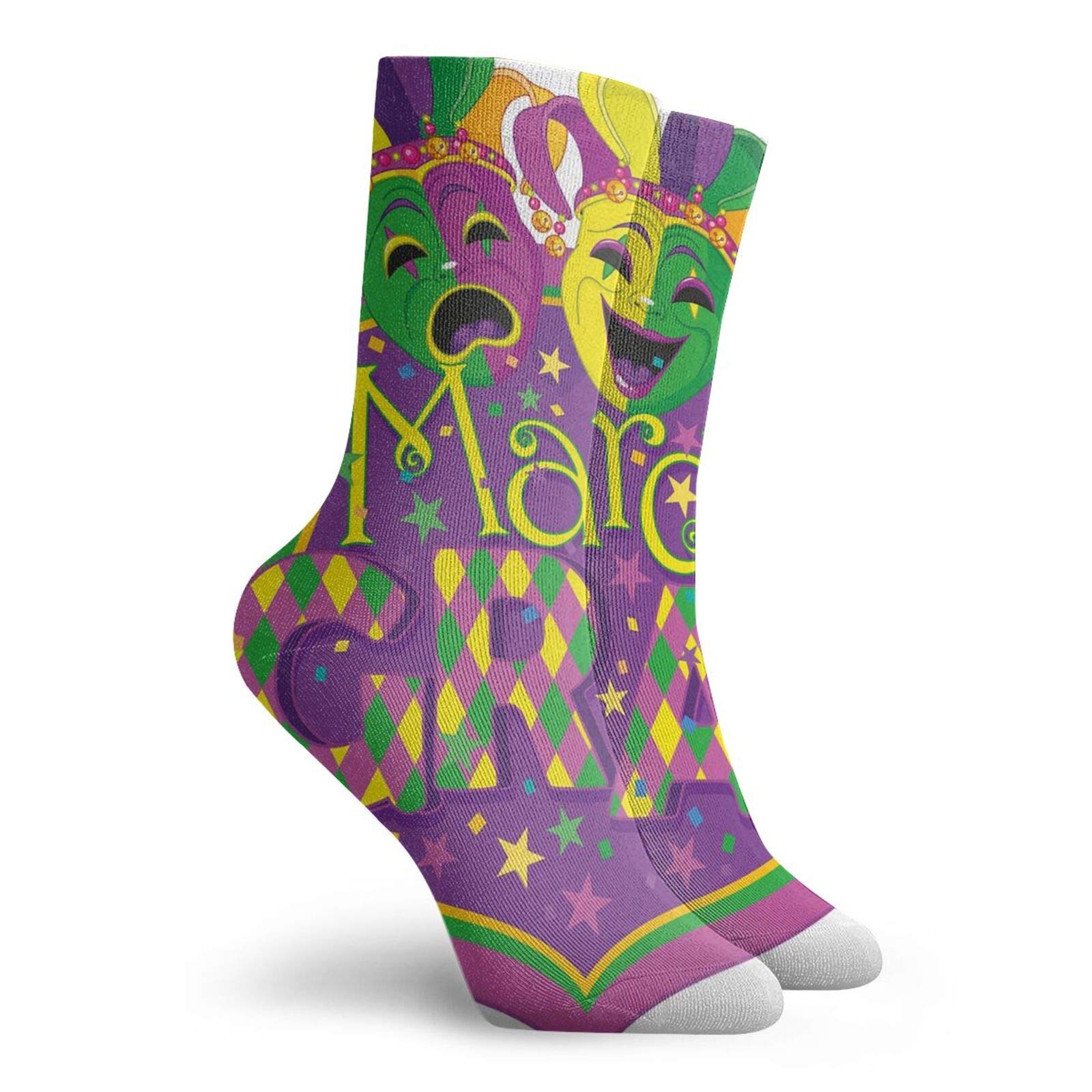 GULTMEE Funny Compression Socks Women and Men,Comedy And Tragedy Masks With Festive Mardi Gras Carnival Blazon Design,Best for Circulation,Running,Athletic,Nurse,Travel, -12 inch