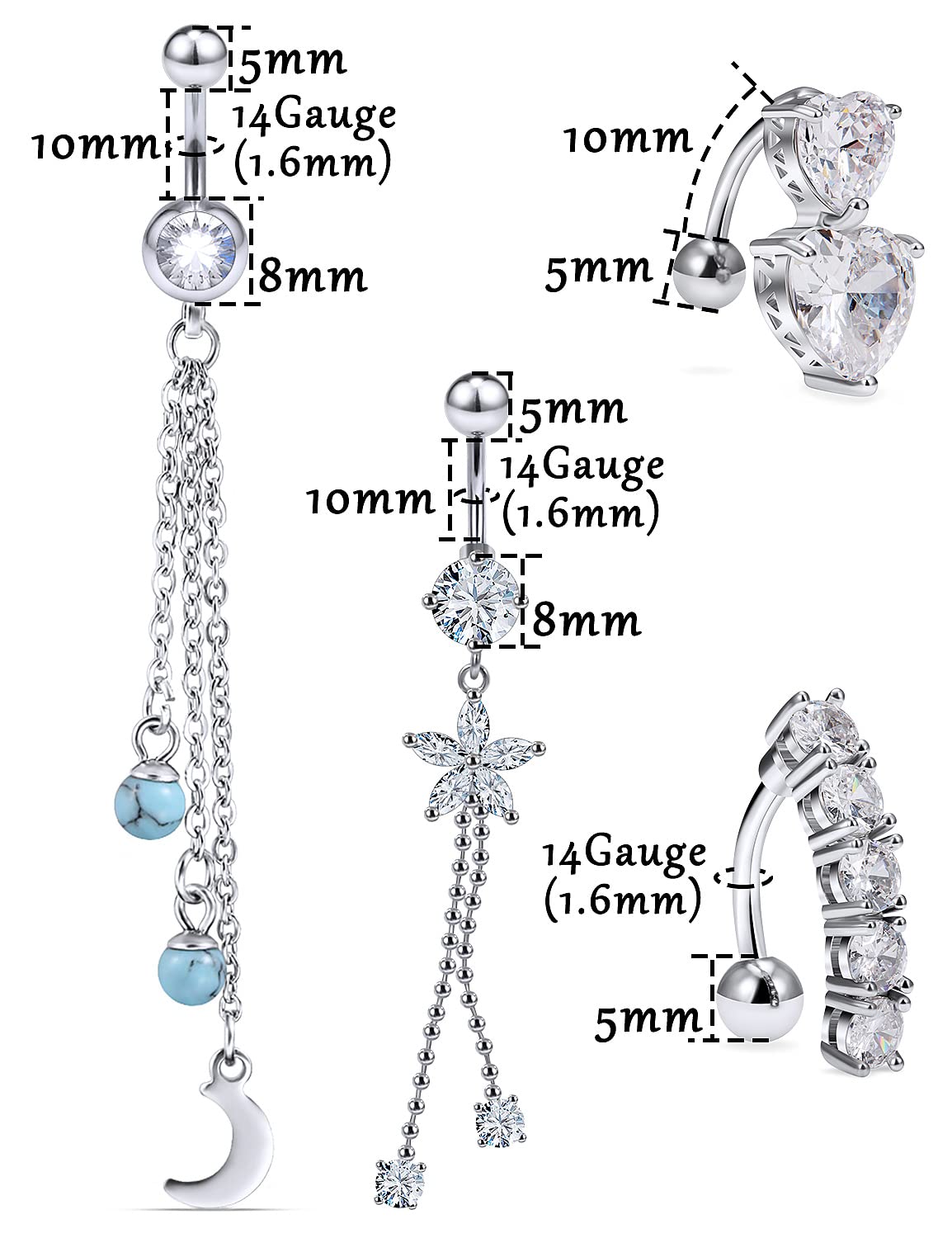 Goerhsjie Belly Button Ring Dangle Belly Button Rings Belly Rings Belly Button Rings Belly Ring Belly Button Ring Surgical Steel Belly Piercing Belly Rings for Women Belly Button Piercing