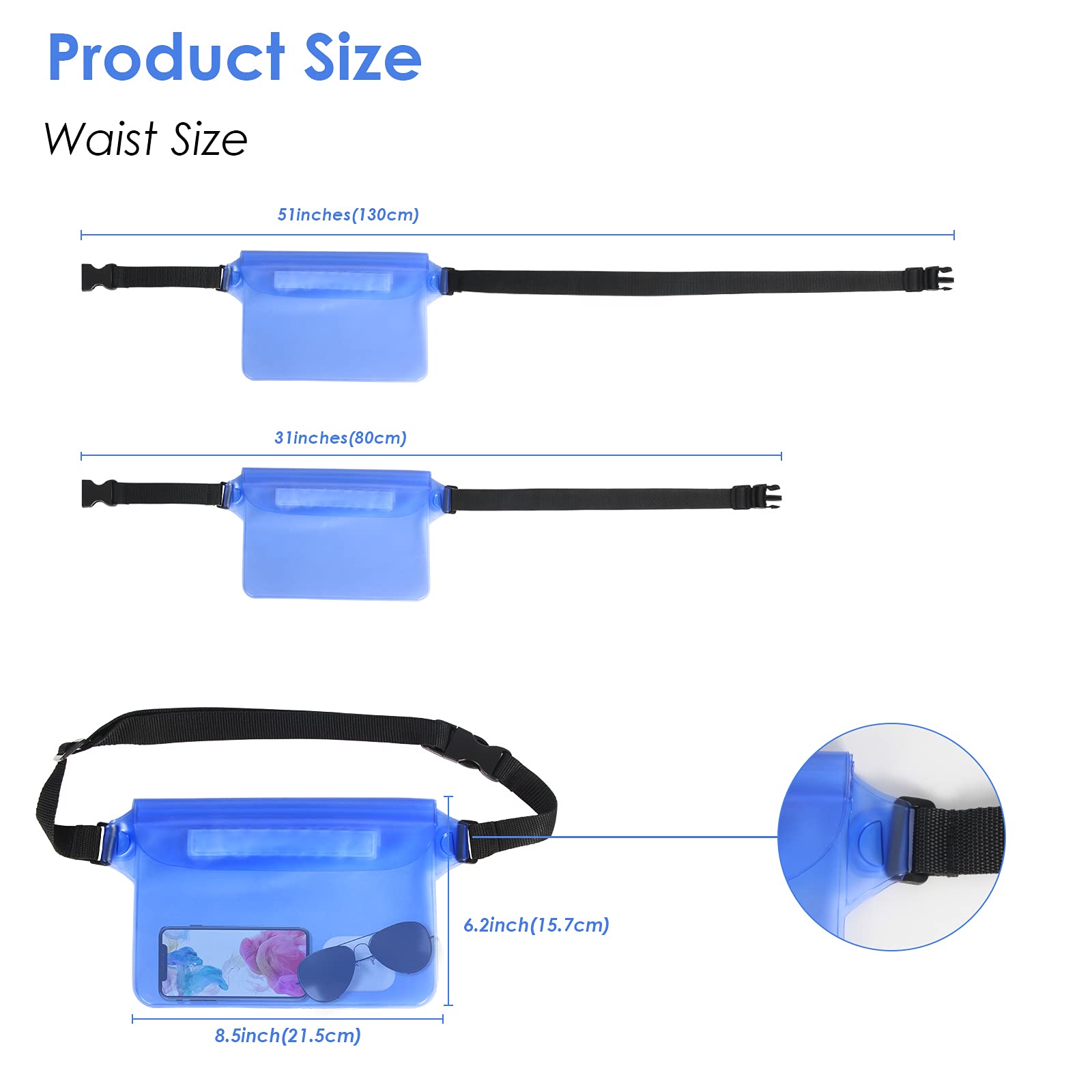 hanmir 2-Pack Waterproof Bag, Screen Touch Sensitive Waterproof Pouch with Adjustable Waist Strap, Waterproof Case Bag for Swimming,Diving,Beach,Fishing, Etc