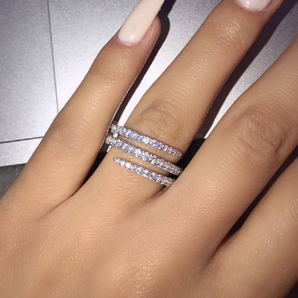 hsiyyecg Shiny Three Rows Pavé Cubic Zirconia CZ Halo Twist Eternity Engagement Wedding Band Ring for Women (US size 6)