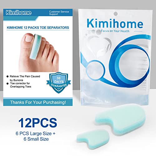 Kimihome 12 Packs Foam Toe Separator,Toe Gasket-Redress Overlapping Toes, Prevent Friction and Release Pressure, Relieve The Pain Caused by Bunions