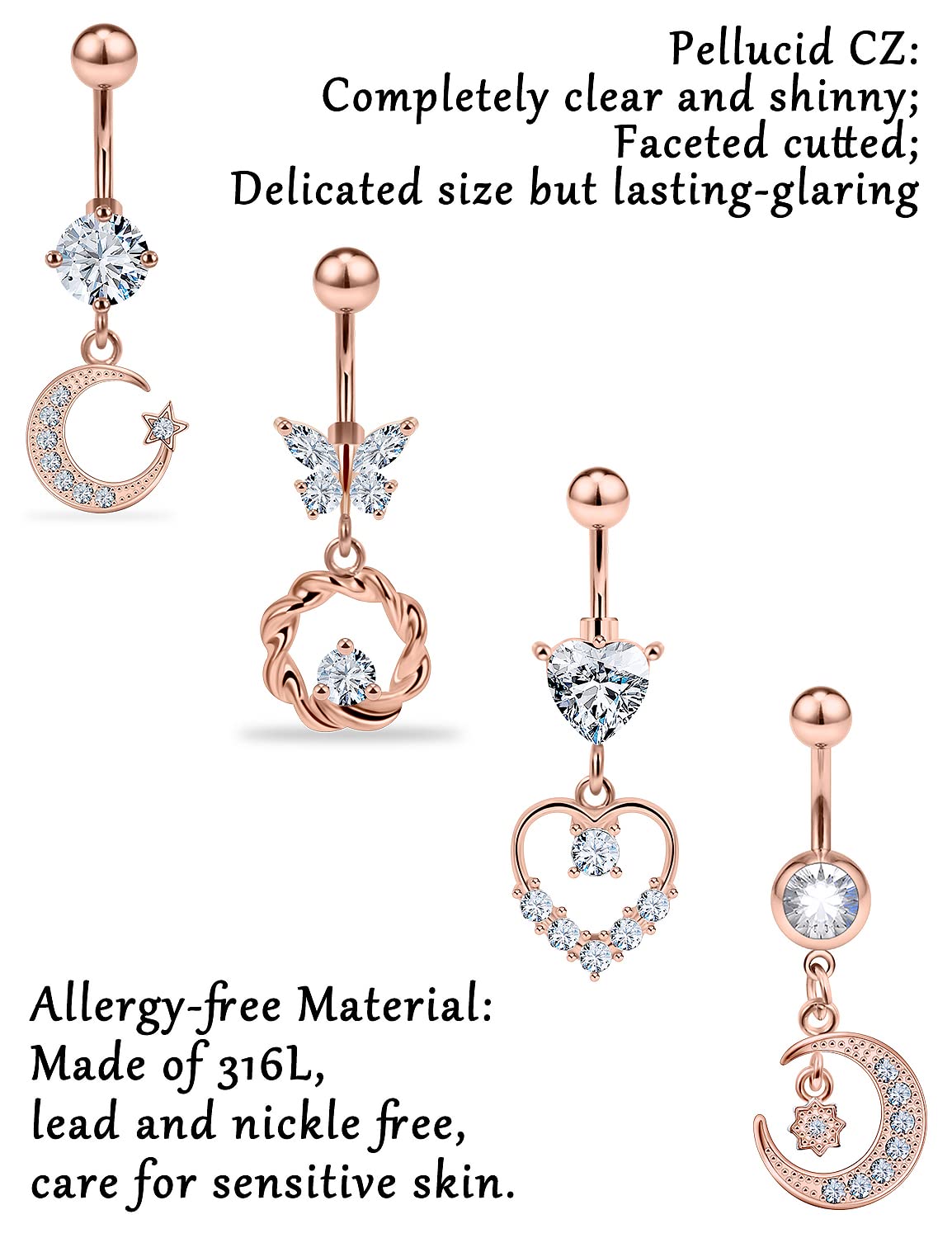Goerhsjie Belly Button Ring Dangle Belly Button Rings Belly Rings Belly Button Rings Belly Ring Belly Button Ring Surgical Steel Belly Piercing Belly Rings for Women Belly Button Piercing