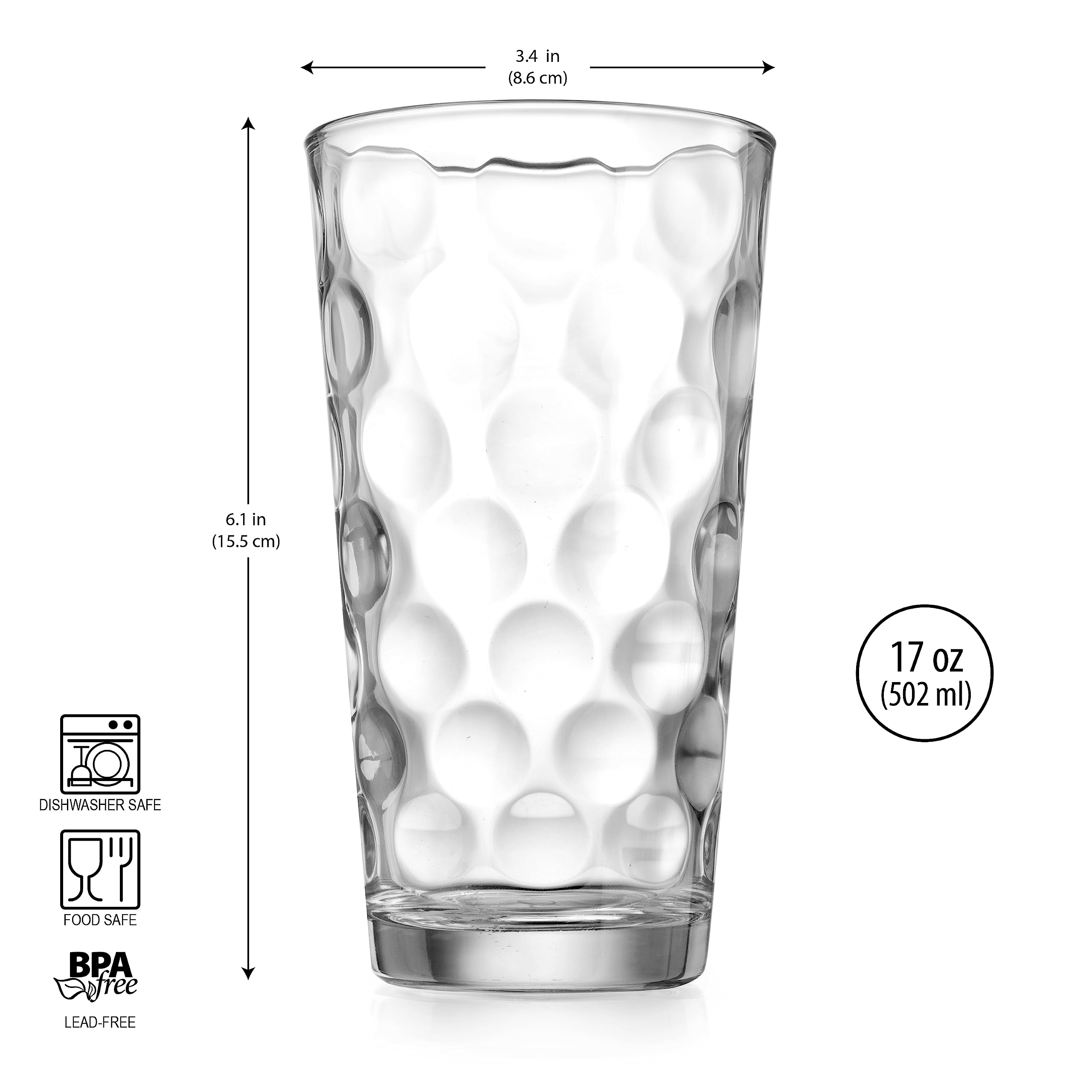Home Essentials & Beyond Drinking Glasses Set of 4 Highball Glass Cups Bar Glasses, Uses for Juice, Water, Cocktails, Beverages, and Iced Tea. Dishwasher Safe