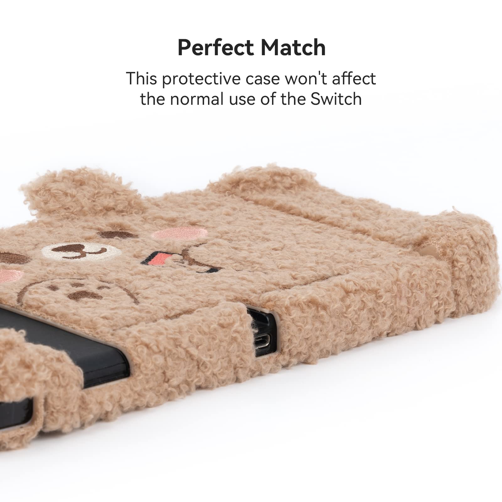GeekShare Cute Plush Protective Case Cover Compatible with Nintendo Switch OLED Console and Joy Con - Shock-Absorption and Anti-Scratch Skin Case for OLED Switch - Plush Bear