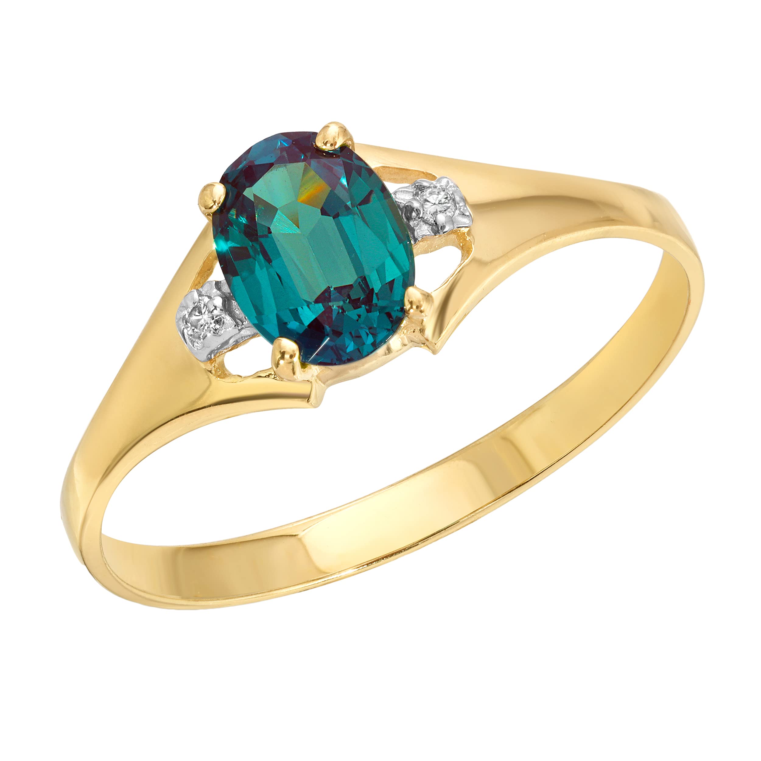 Galaxy Gold GG Size 7.0 14K Solid Yellow Gold Ring with Natural Diamonds & Lab. Grown Alexandrite
