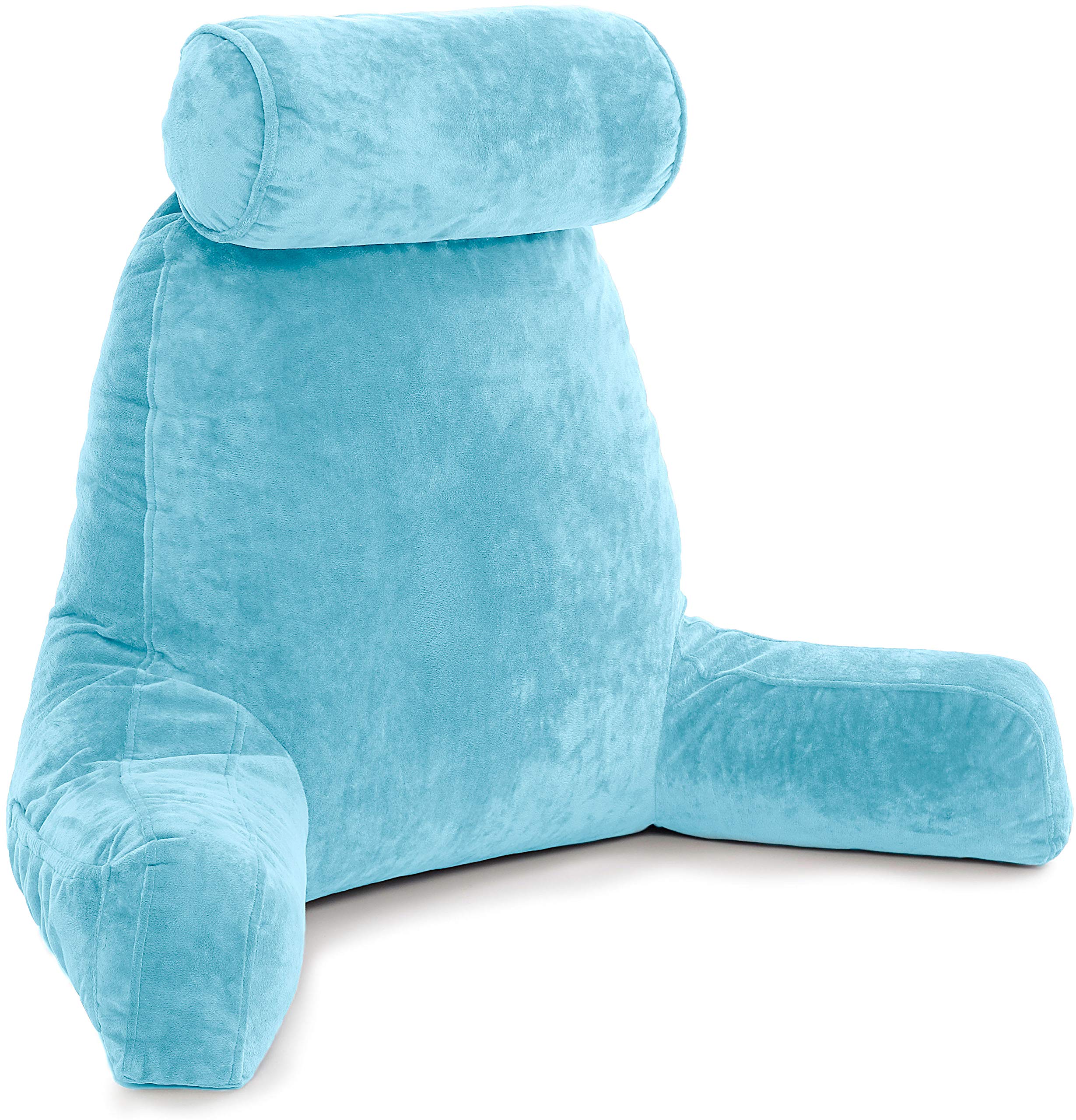 Husband Pillow Combo - Backrest Pillow with Arms : XXL Teal & Lap Desk Bed Tray : Grey - Memory Foam Reading Pillows for Bed w/Removable Neck Roll & Laptop Bed Tray Table