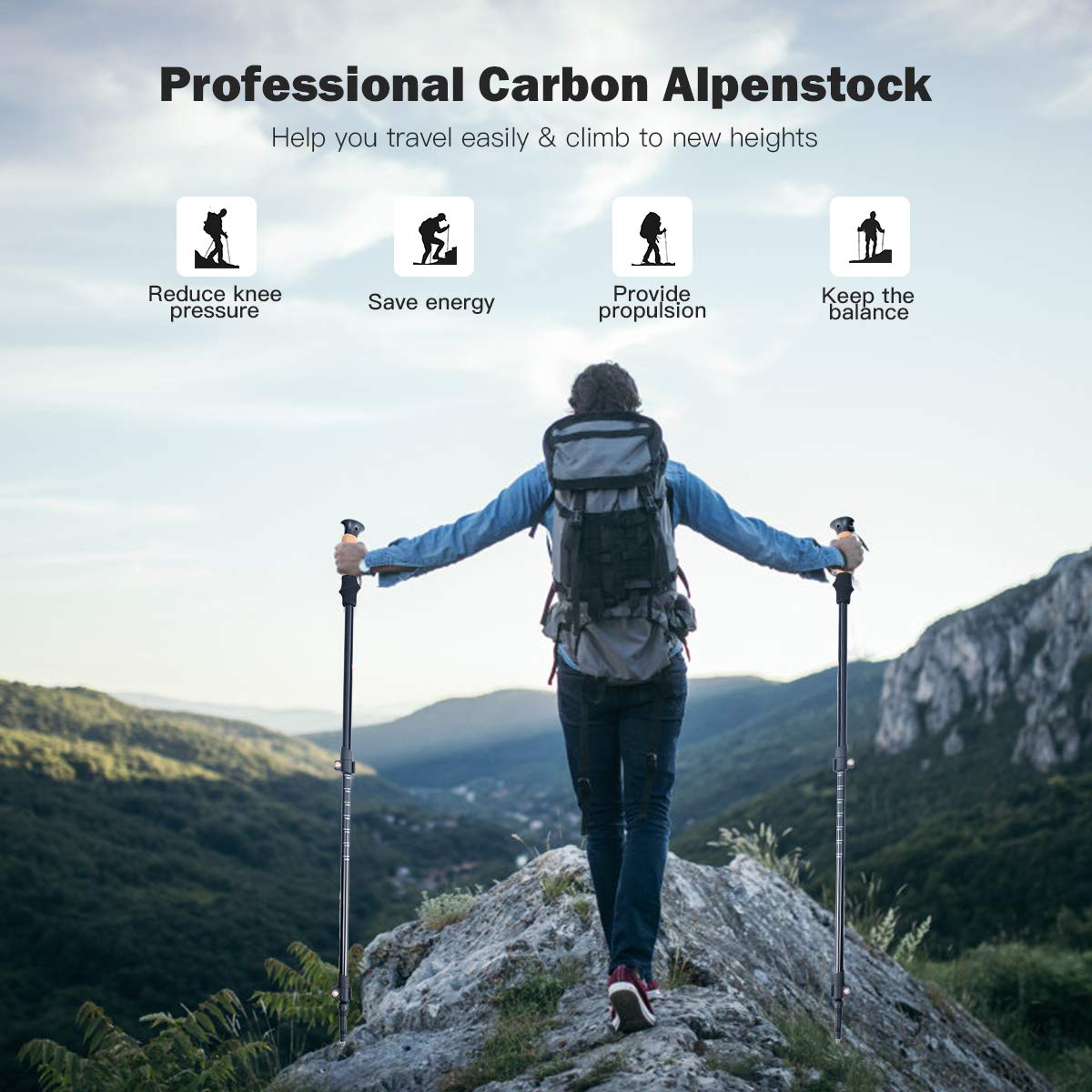 GOFLAME Trekking Poles 2 Pack Walking Hiking Anti-Shock Climbing Sticks Adjustable Lightweight Alpenstock Hiking Stick with Carrying Bag (Orange)