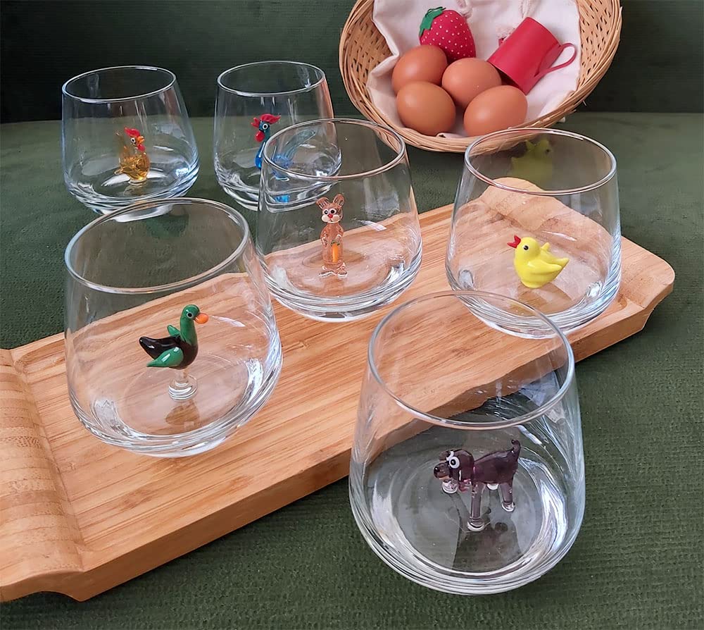 HeguSun 3D Drinking Glass Cup with Cute Chick Inside,Handmade Glass Animal Figurine,Stemless Glass for Water,Wine,Milk,Beverages, Easter Gift for Boys Girls Kids (Chick)