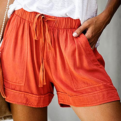 HSSDH Womens Drawstring Shorts Summer Elastic Waist Casual Lightweight with Pockets#aaltg0203- *94-Valentines Day Gifts Orange