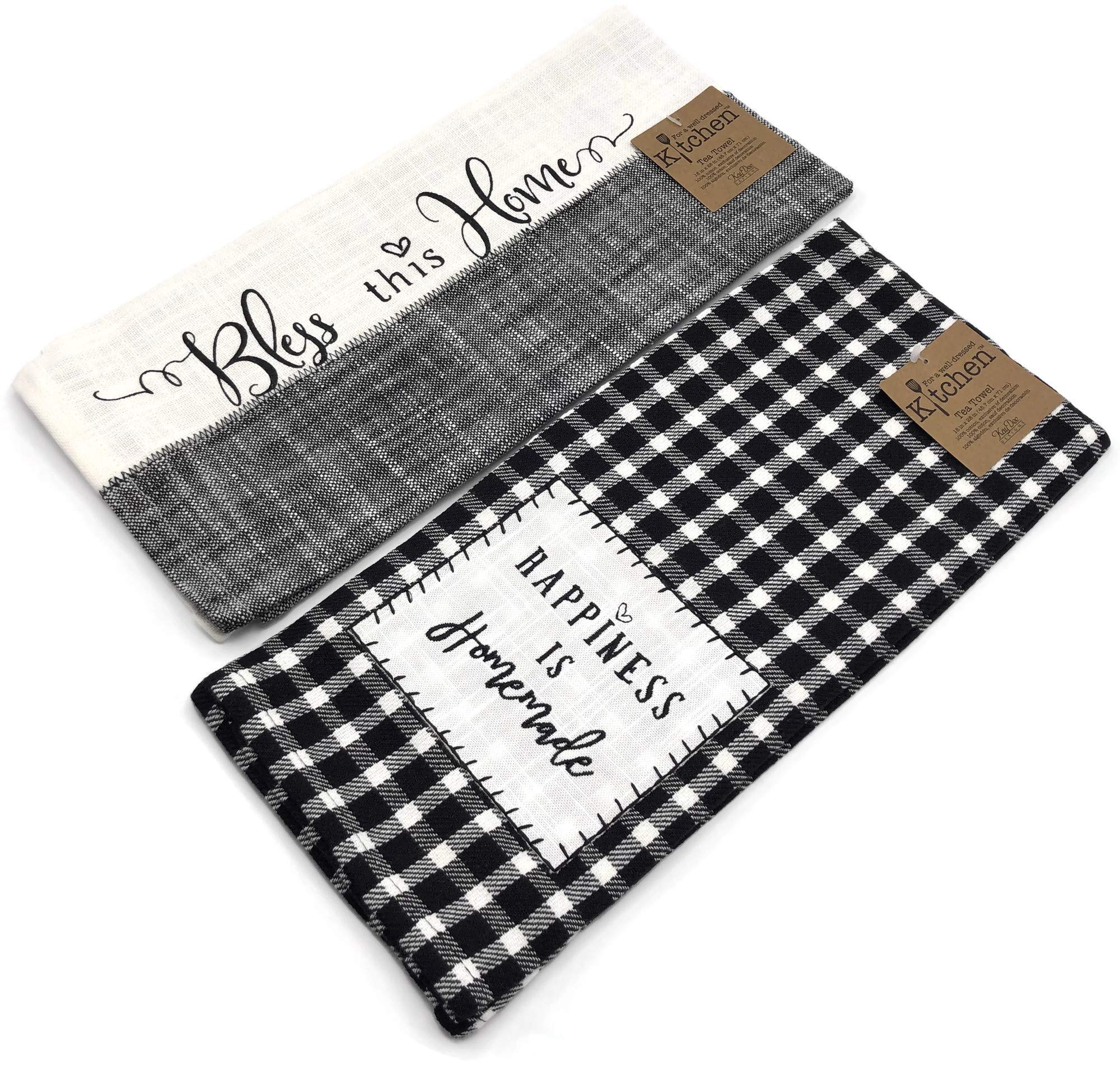 Kay Dee Designs Farmhouse, Happiness is Homemade & Bless This Home Tea Towel Kitchen Dishtowel Set, Classic Flat Tea Towel Ideal for Drying Glassware and Everyday Kitchen Tasks
