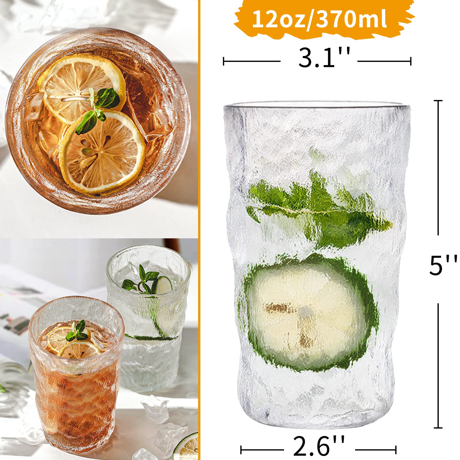 INFTYLE [Gift Set] Drinking Glasses Set of 6 Highball Glass Cups 12oz Premium Quality Glassware Set for Water, Juice, Cocktails, Wine, Beer, and Whiskey Dishwasher Safe