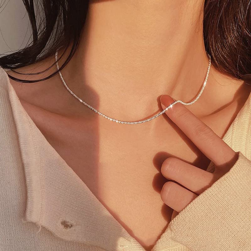 HEIMAXING Silver Sparkling Layered Necklaces For Women Clavicle Chain Choker Dainty Wedding Party Necklace (Two Layered Chain)