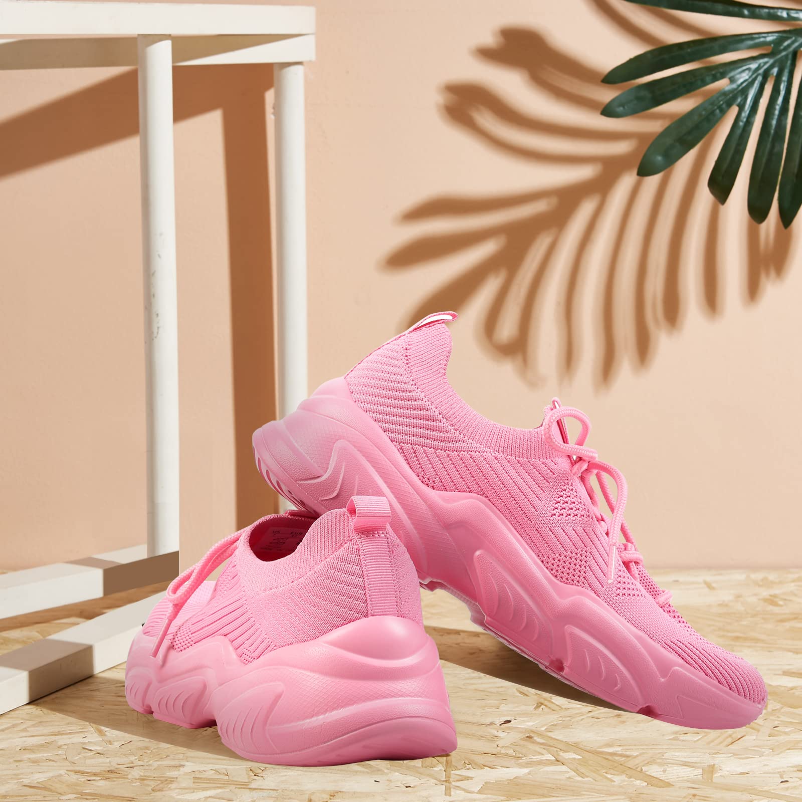 Hasina Womens Walking Shoes Slip On Mesh White and Hot Pink Sneakers Lightweight Breathable Comfortable Casual Running Shoes (Pink,8.5)