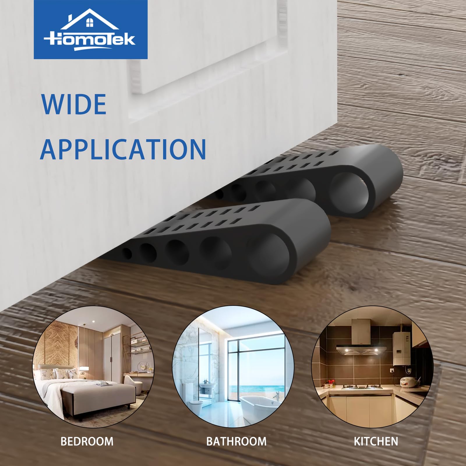 HOMOTEK 2 Pack Wedge Rubber Door Stops Door Chucks Stoppers Wall Protector for Floor & Bottom of Door with Self Adhesive White Holder, 5"x1-9/16"x1-5/16" (Black)